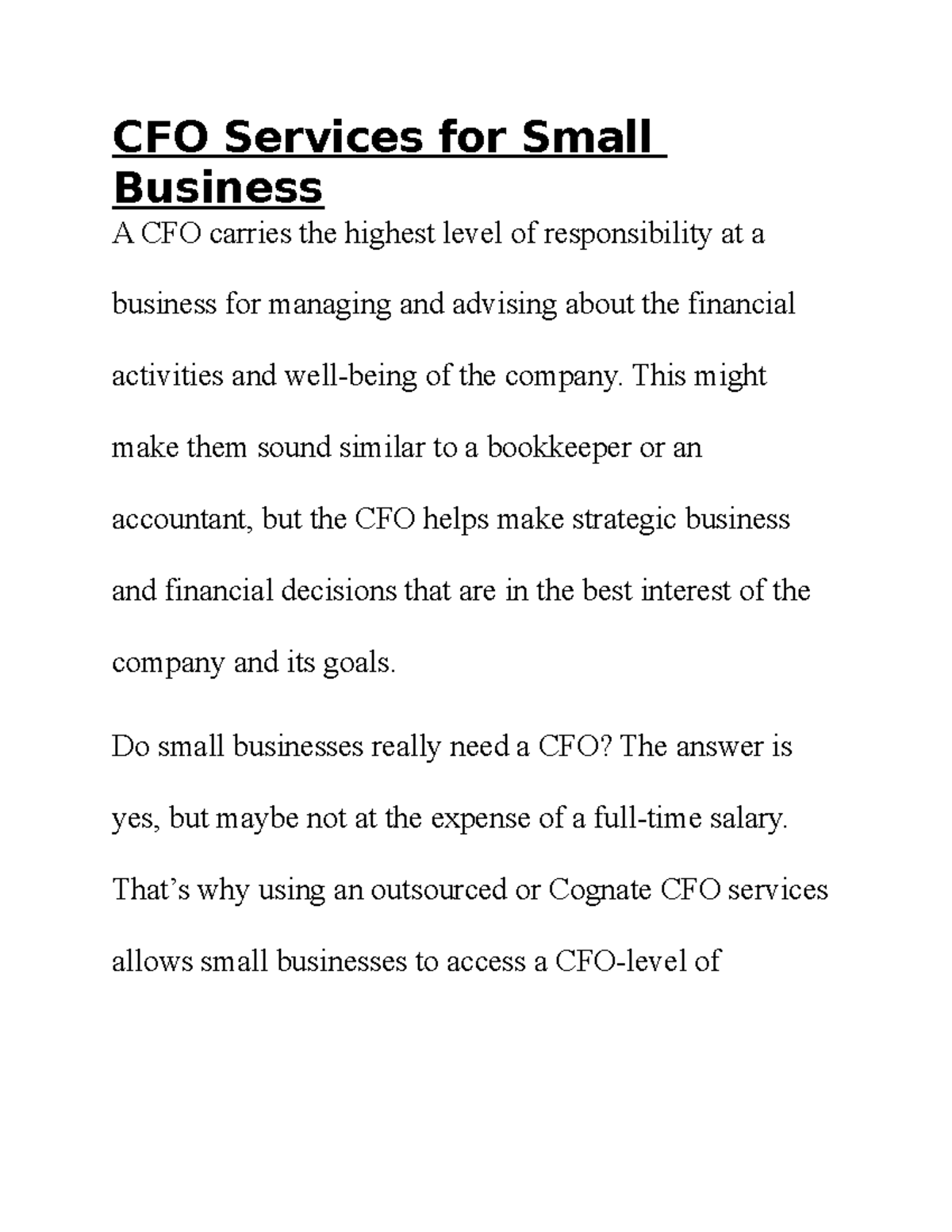 CFO Services for Small Scale Business - CFO Services for Small Business ...
