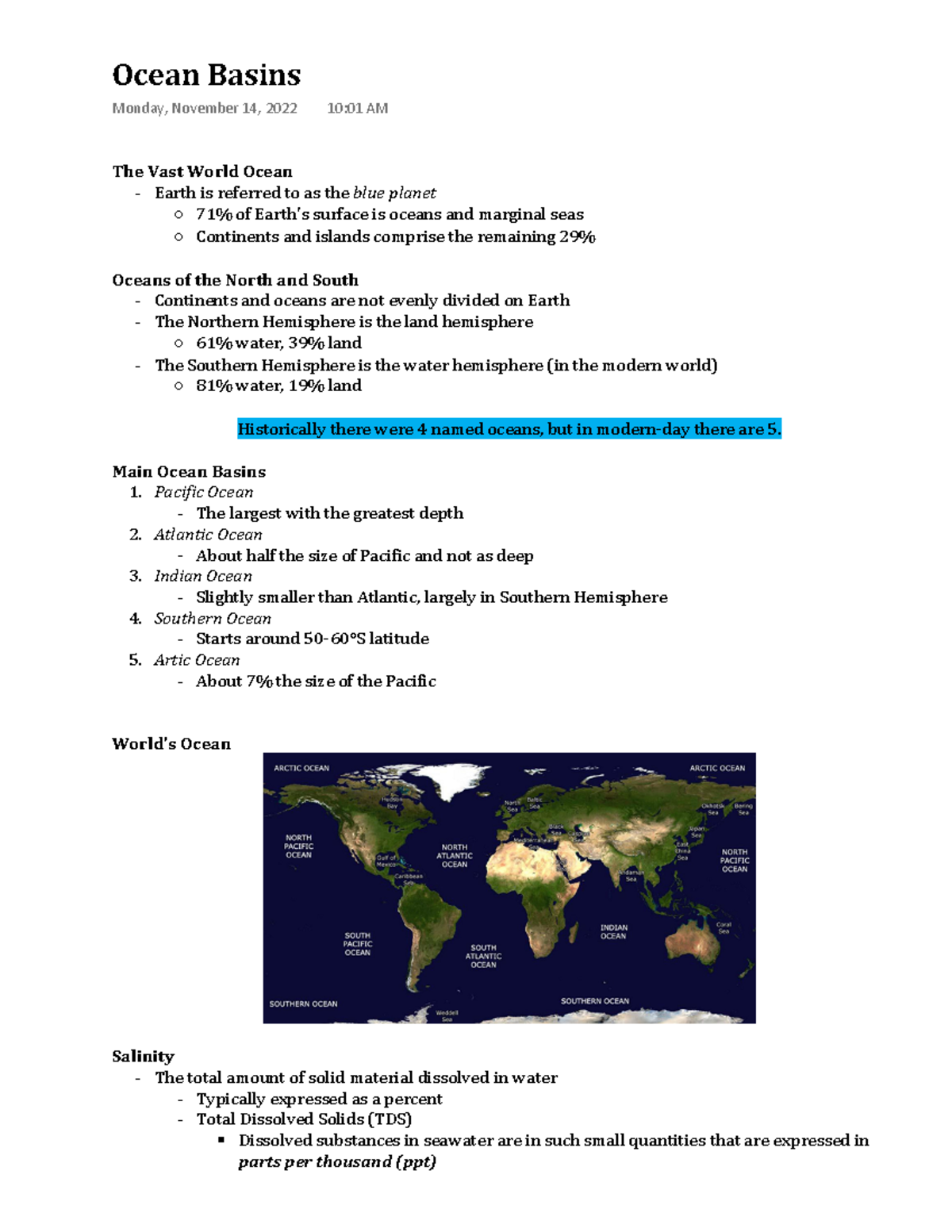 GEO1013 - Ocean Basins - The Vast World Ocean Earth is referred to as ...