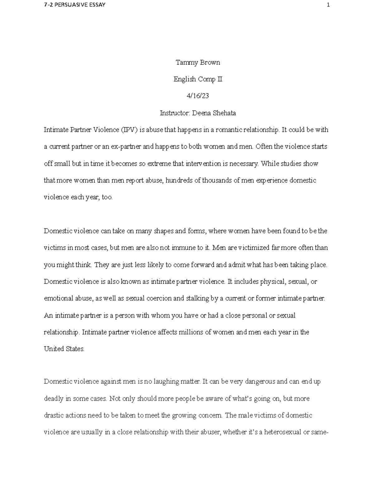 7-2 Essay - homework - Tammy Brown English Comp II 4/16/ Instructor ...