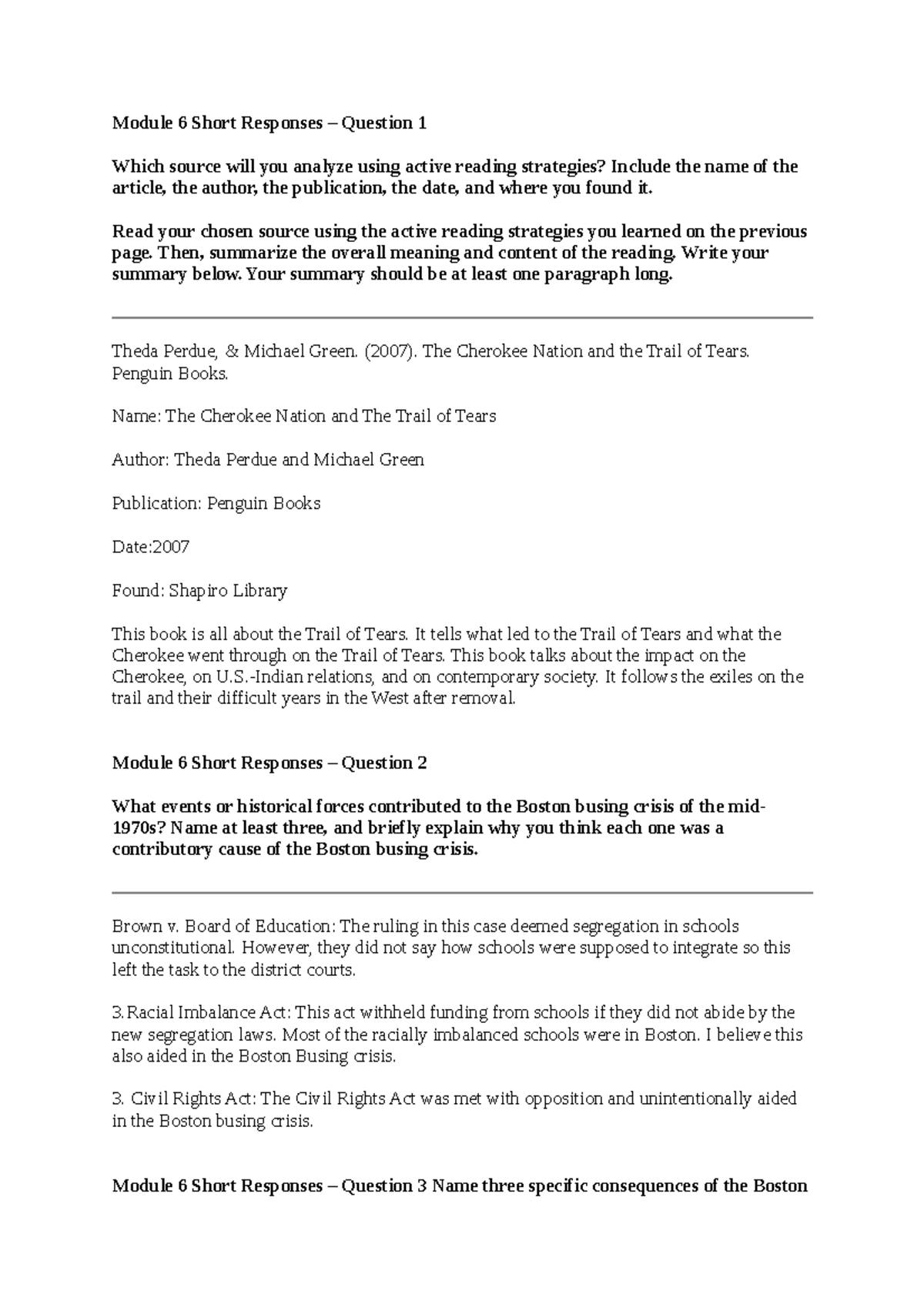 Module 6 short responses - Module 6 Short Responses – Question 1 Which ...