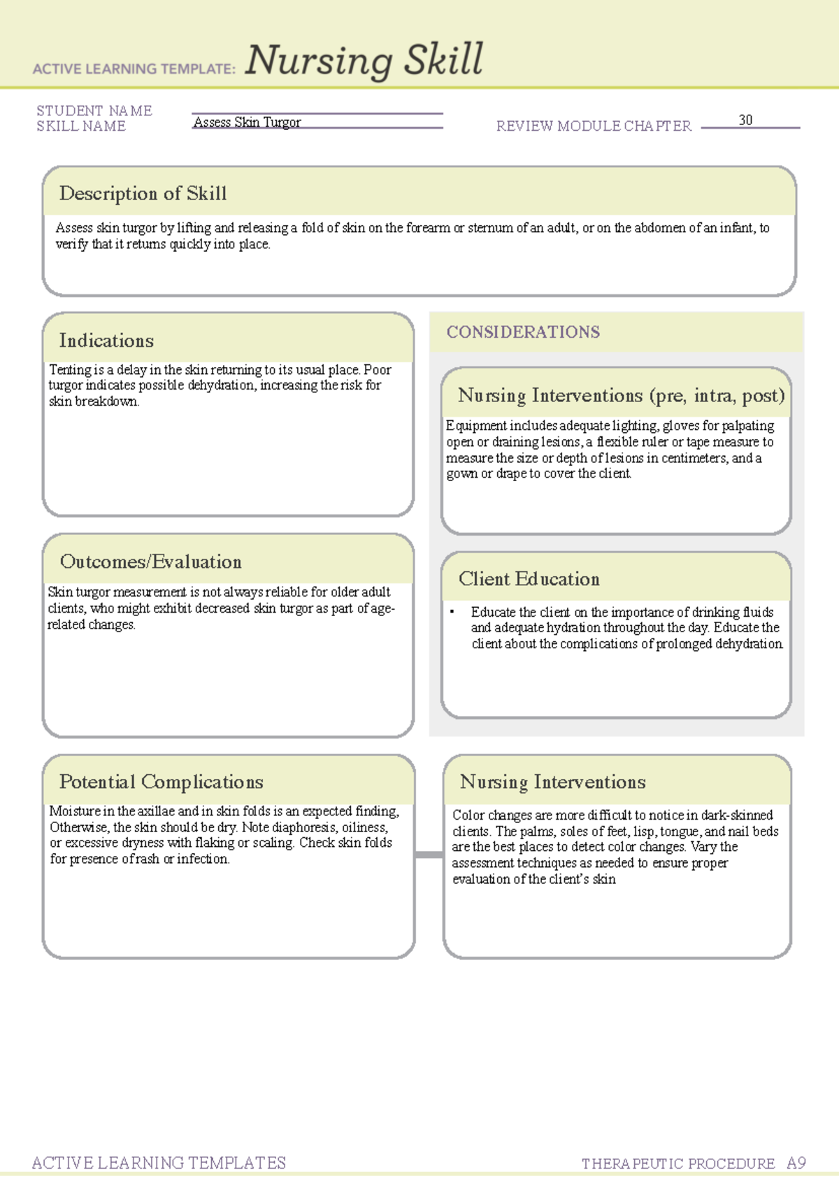 Nursing skill, assess skin turgor - STUDENT NAME SKILL NAME REVIEW ...