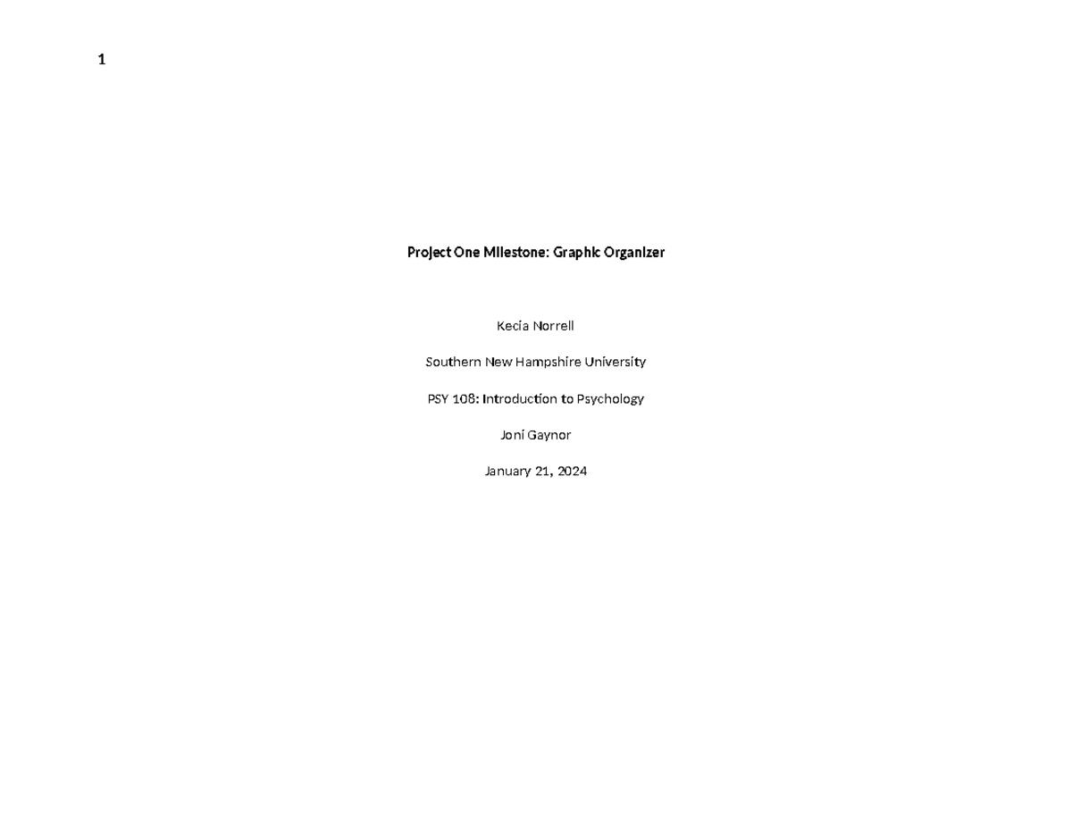 PSY108 Project One Milestone - Project One Milestone: Graphic Organizer ...
