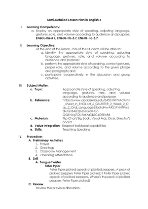 4As Semi-Detailed Lesson Plan with Metacognitive Strategies - Semi ...