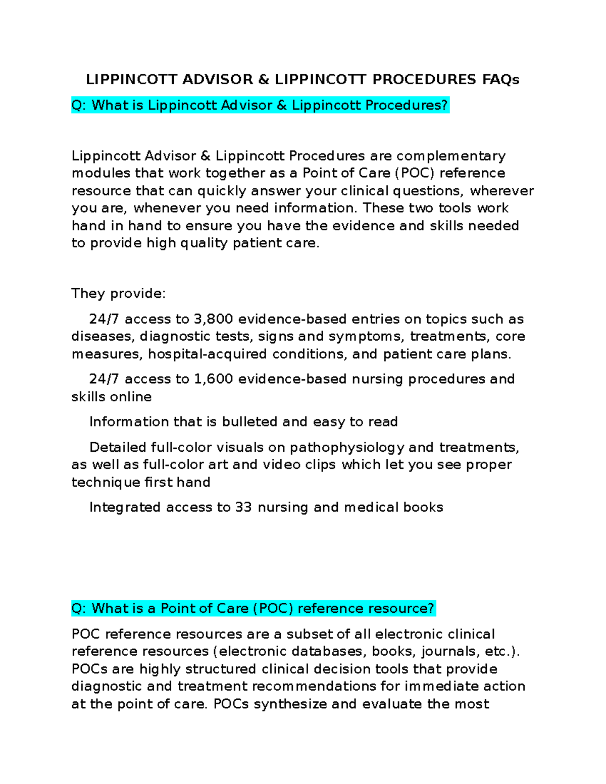 Lippincott- Advisor- Procedures-FAQs 1 - LIPPINCOTT ADVISOR ...