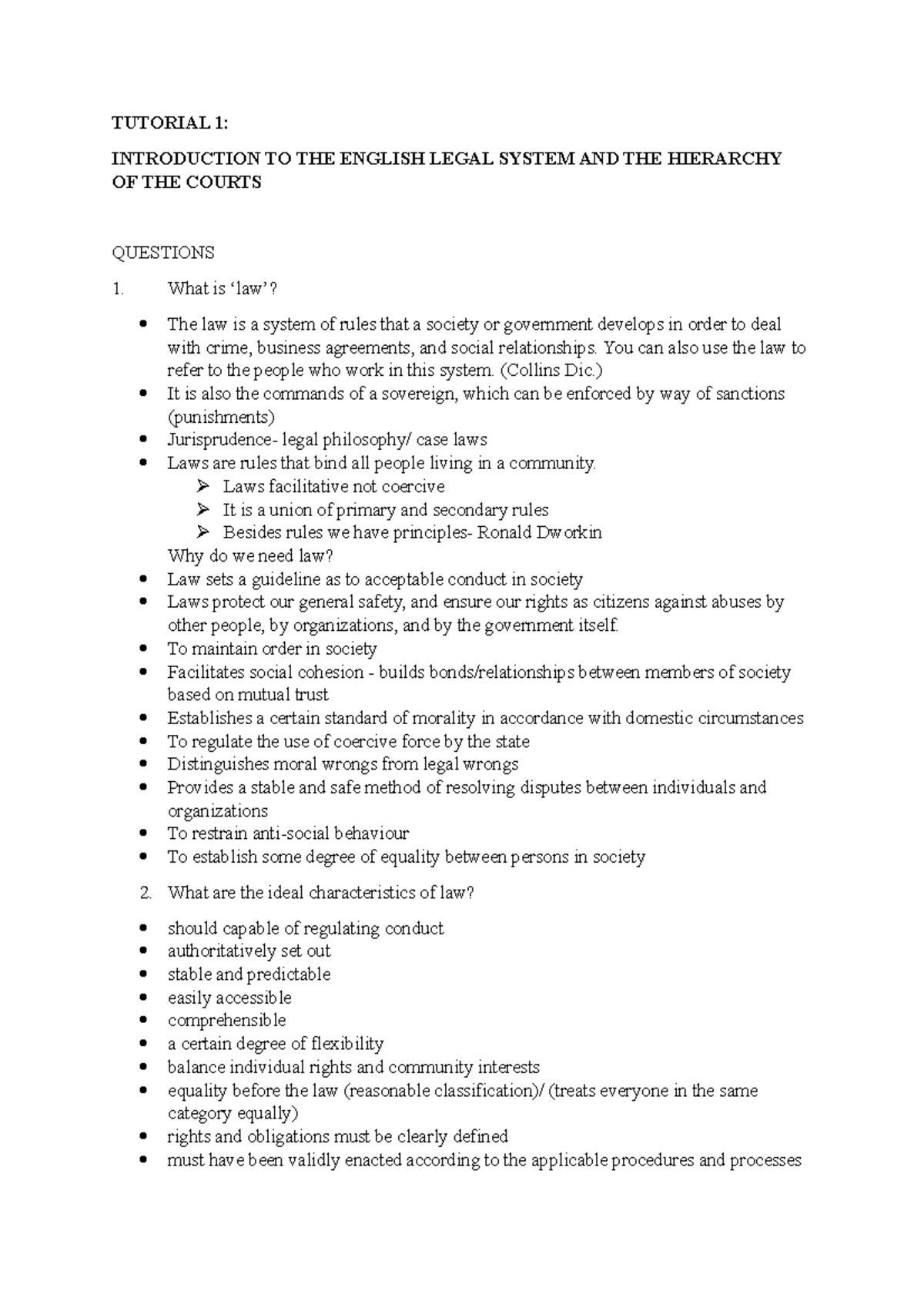 Tutorial 1 - English law, also known as English and Welsh law or ...