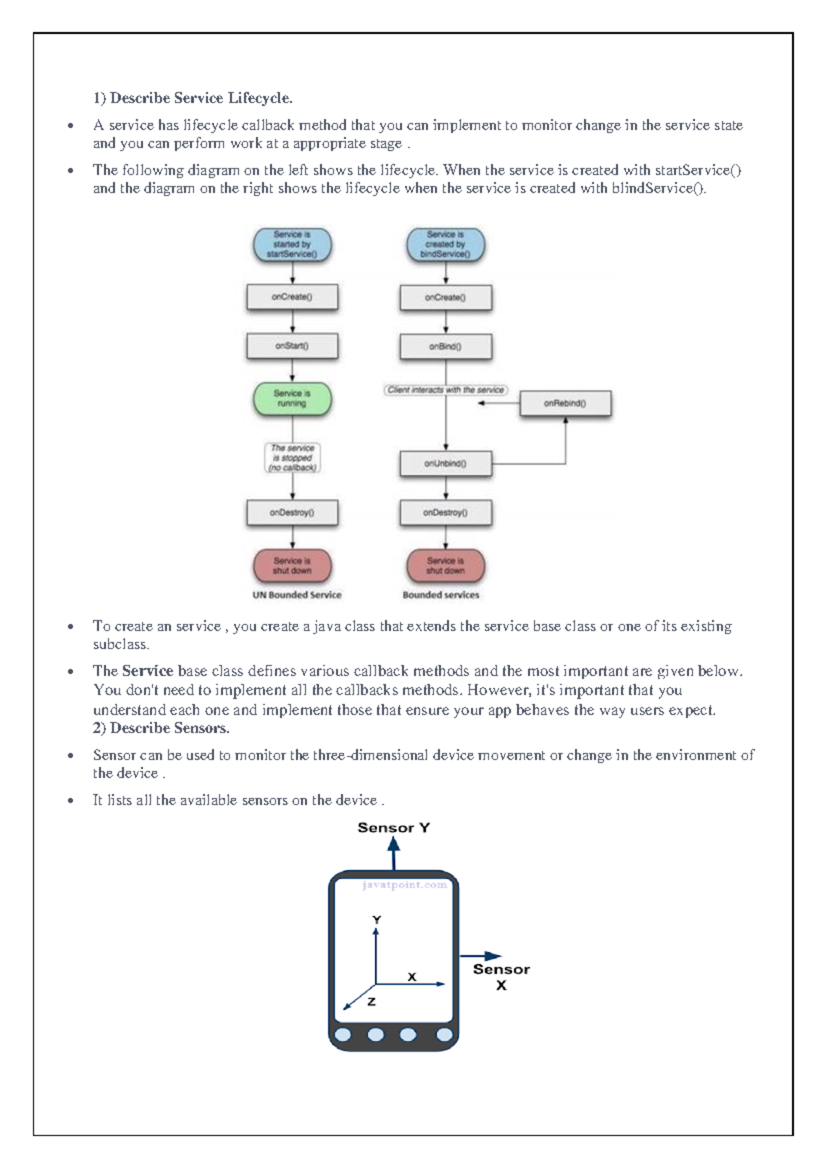IMP Question and answer 2 - Describe Service Lifecycle. A service has lifecycle callback method ...