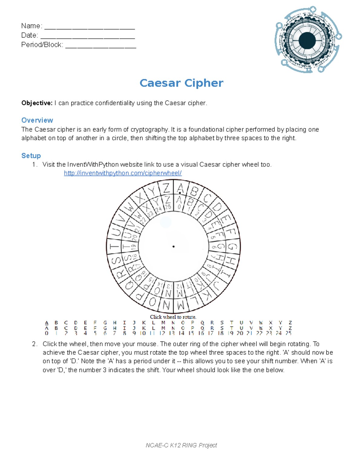 Caesar+Cipher - noo - Name: _______________________ Date ...