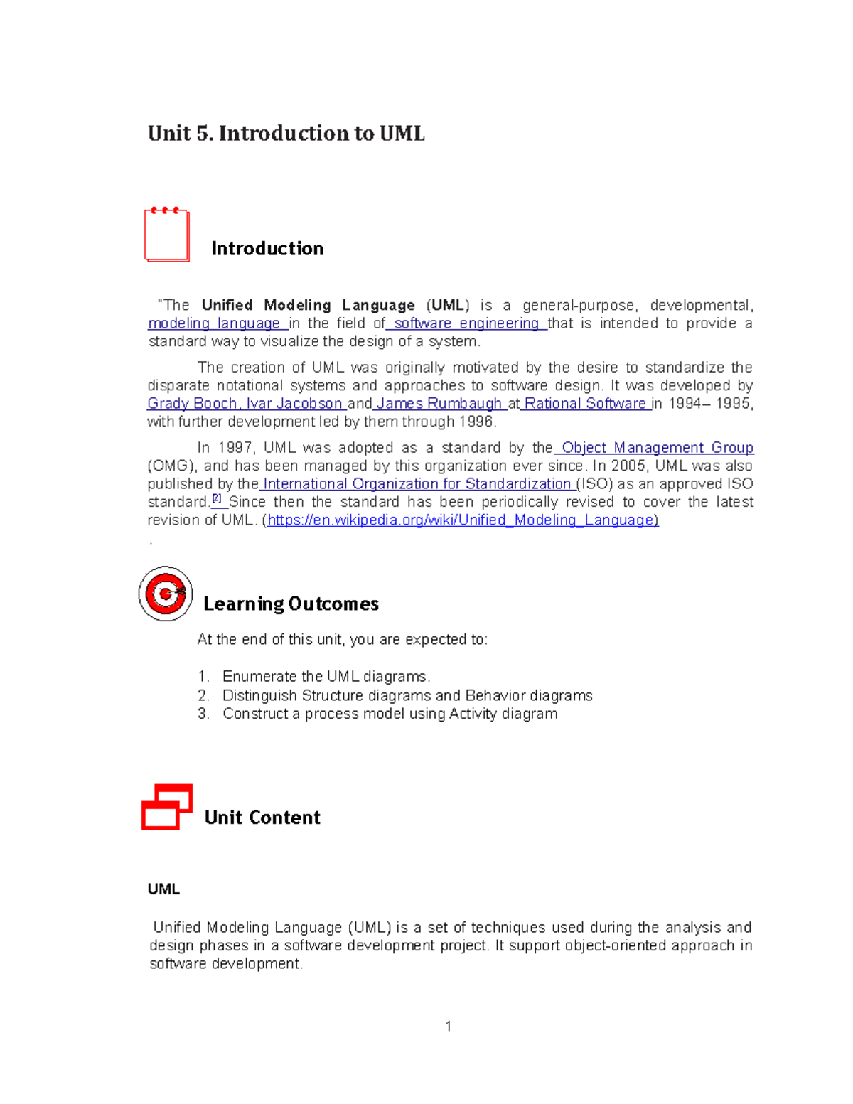 Introduction to UML - Unit 5. Introduction to UML Introduction “The Unified Modeling Language ...