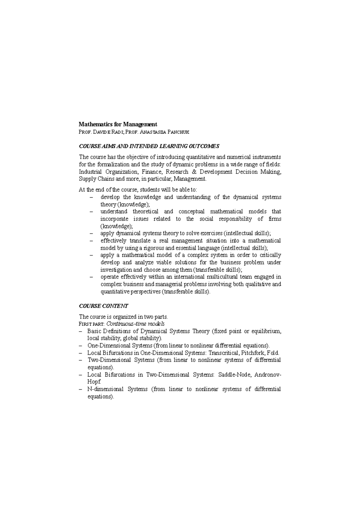 2E8A Mathematics Management Radi Panchuk - Mathematics for Management ...