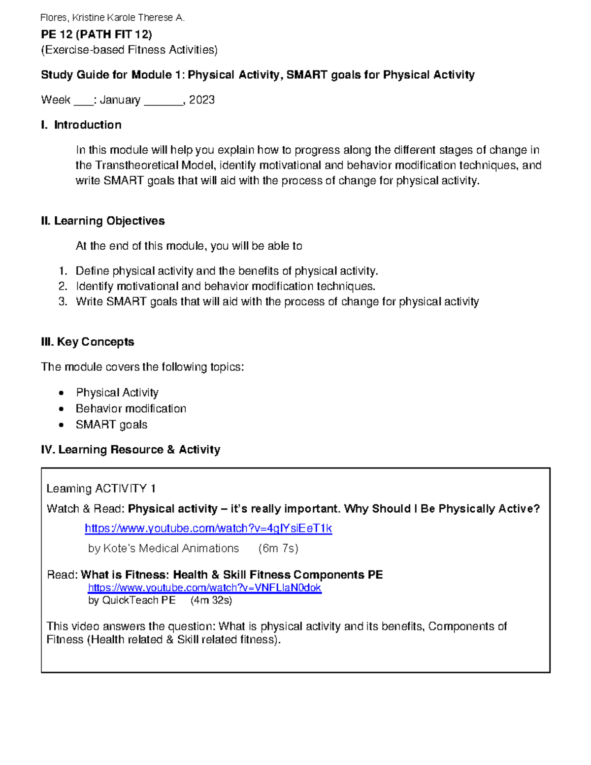 Flores - PE 12 Module 1 - uujkylkykuyuykuy - PE 12 (PATH FIT 12 ...