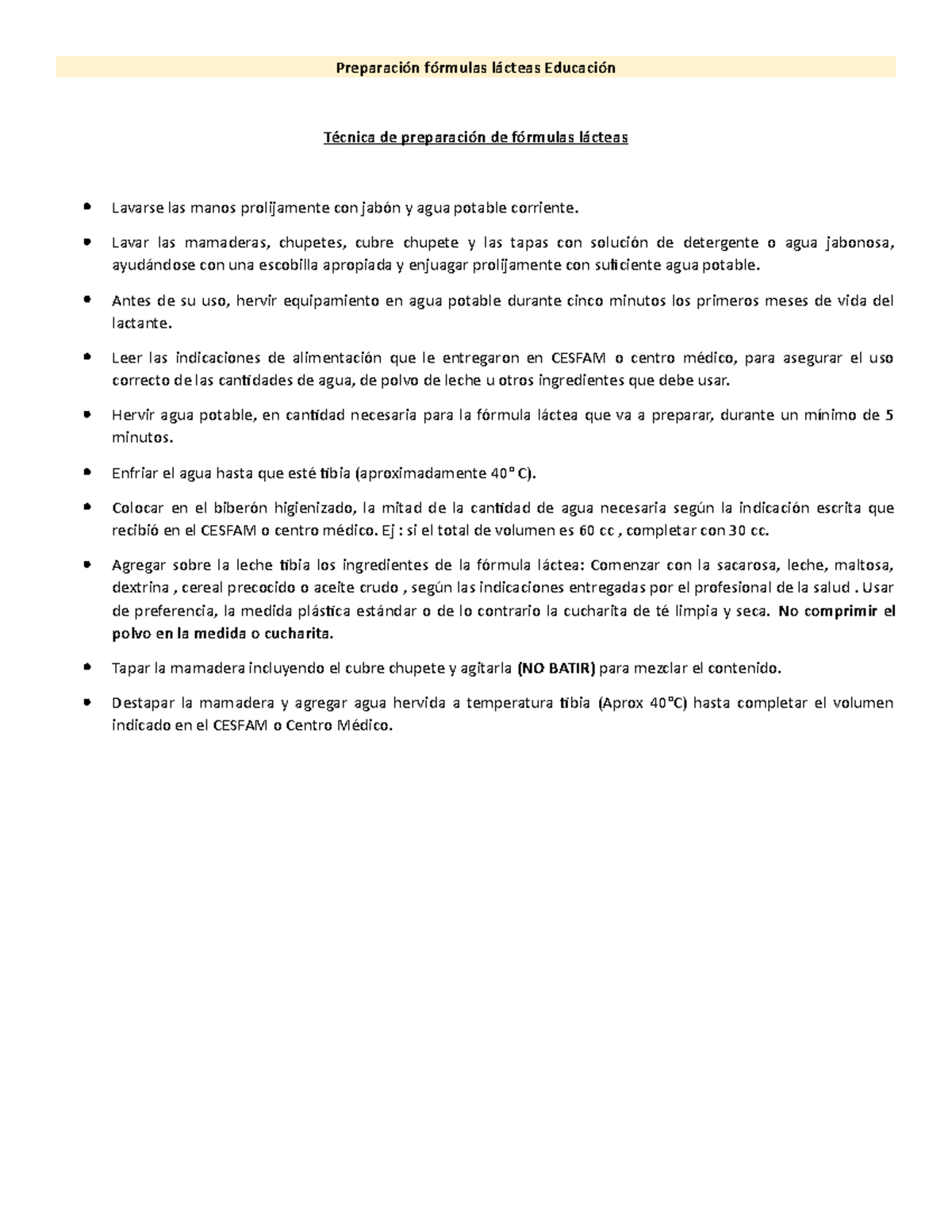 Preparacion formulas lacteas - Preparación fórmulas lácteas Educación ...