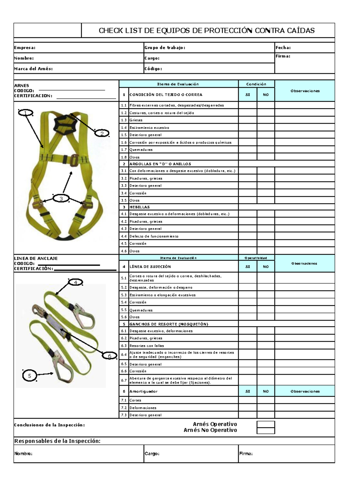 409494244 Check List Arnes - CHECK LIST DE EQUIPOS DE PROTECCIÓN CONTRA ...