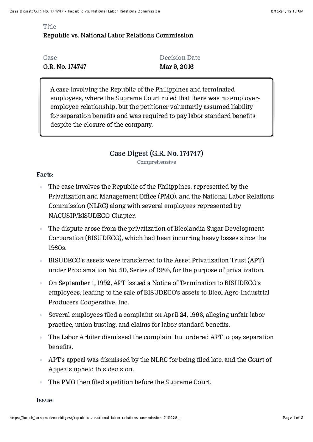 Case Digest: G.R. No. 174747 - Republic vs. National Labor Relations ...
