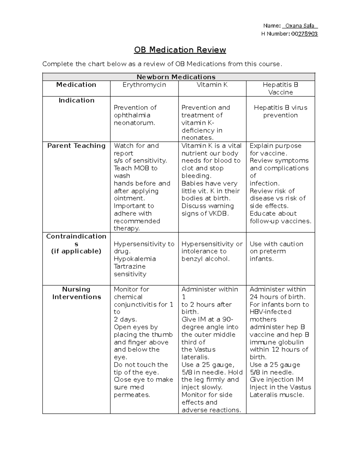OB Medication Review - H Number: 00 278903 OB Medication Review ...