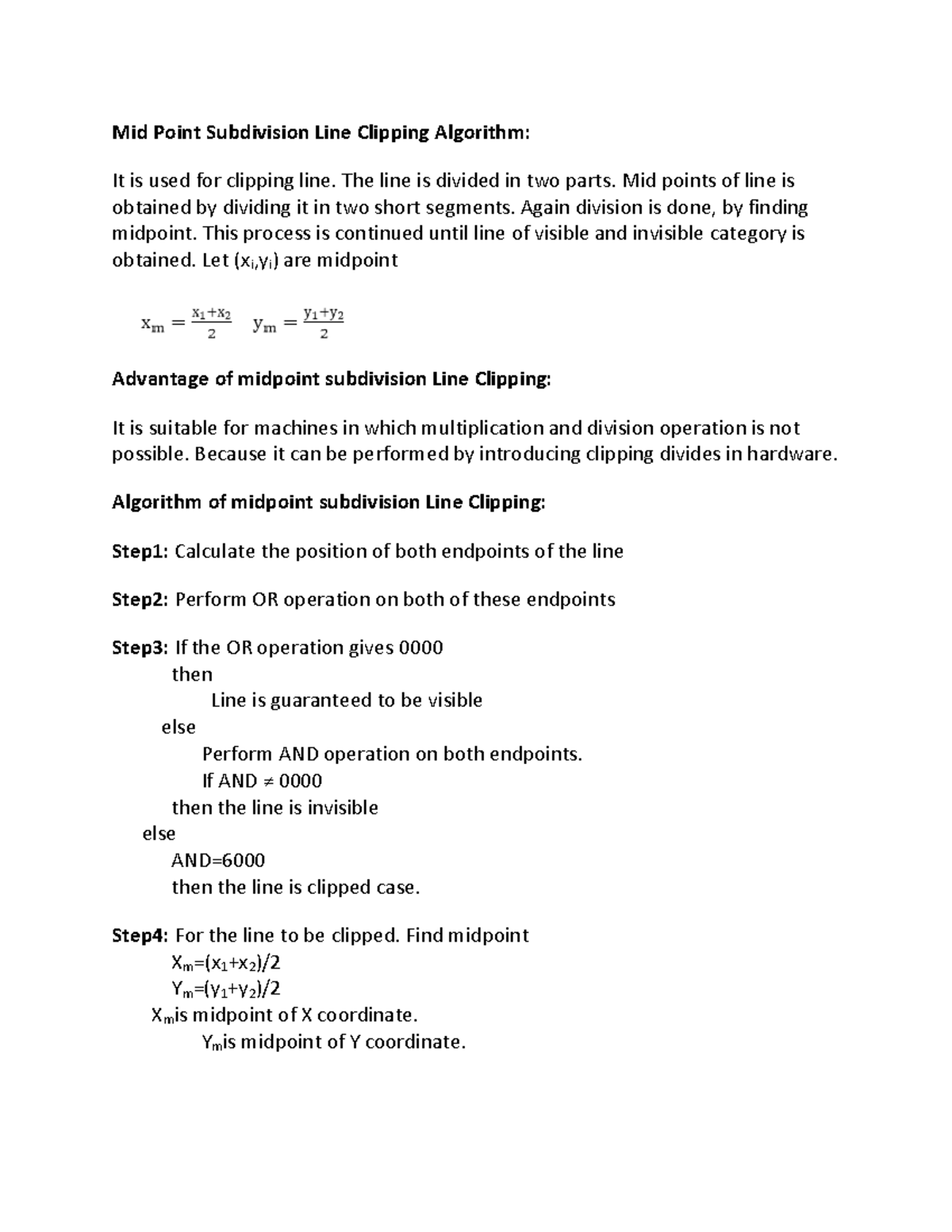 Mid Point Subdivision Line Clipping Algorithm The Line Is Divided In Two Parts Mid Points Of 4288