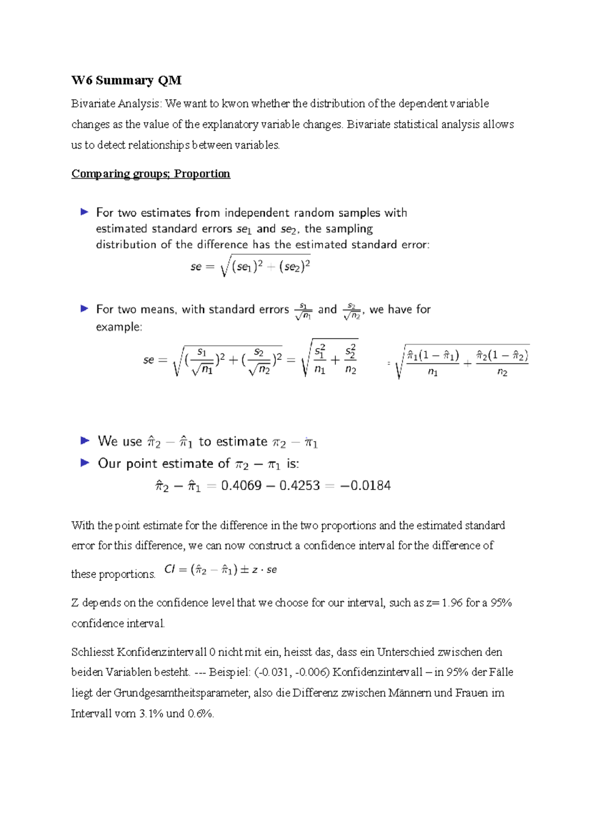 Lecture 6 Quantitative Methods - W6 Summary QM Bivariate Analysis: We want to kwon whether the ...