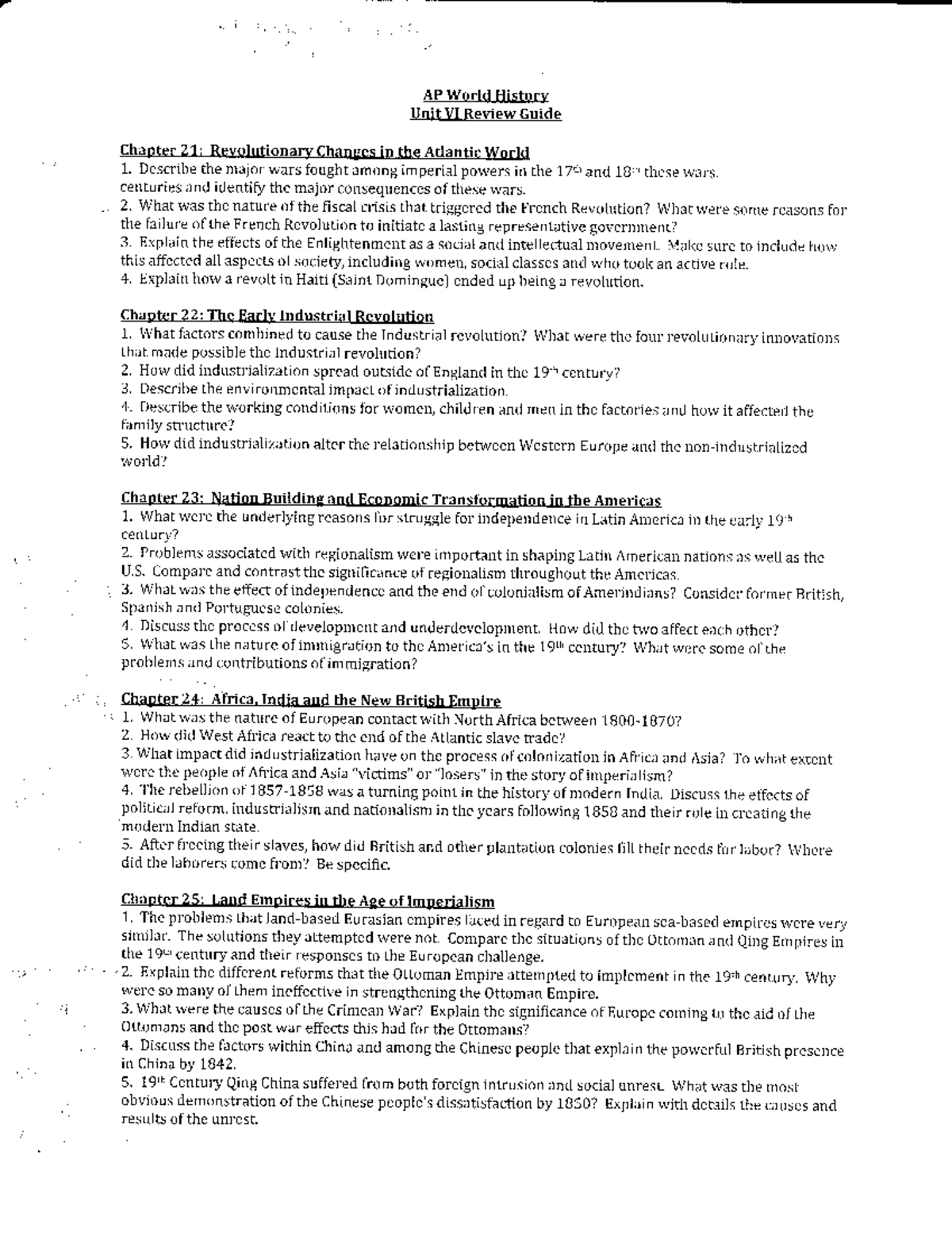 Study guide - AP World History UnitVI Review Guide Chanter 21 ...