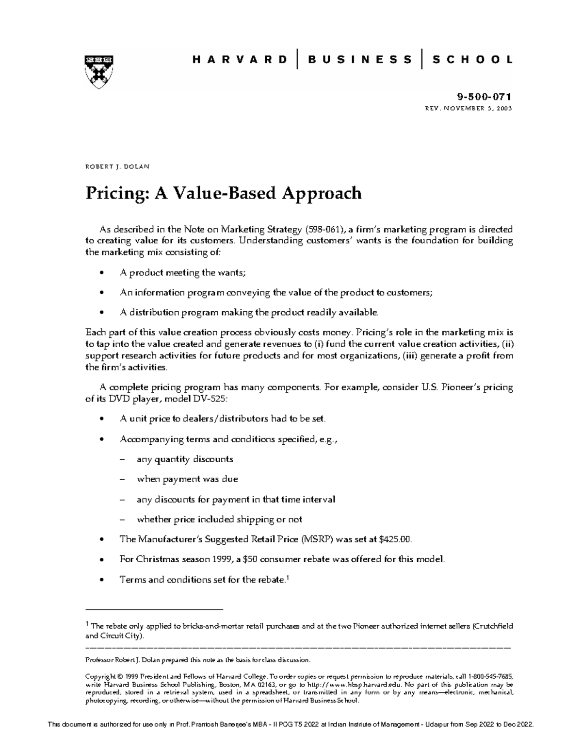 3. Pricing - A Value-Based Approach 500071 - 9 - 5 0 0 - 0 7 1 R E V ...