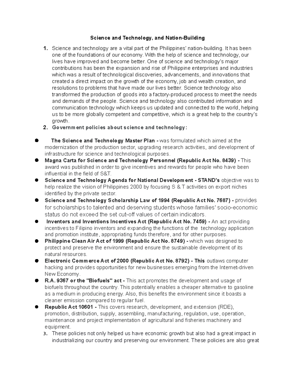 Science and Technology and Nation Building - Science and technology are ...