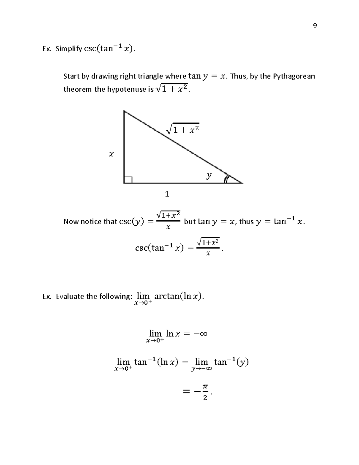 Inverse Trigonometric Functions 3 - Ex. Simplify csc(tan − 𝑥). Start by ...