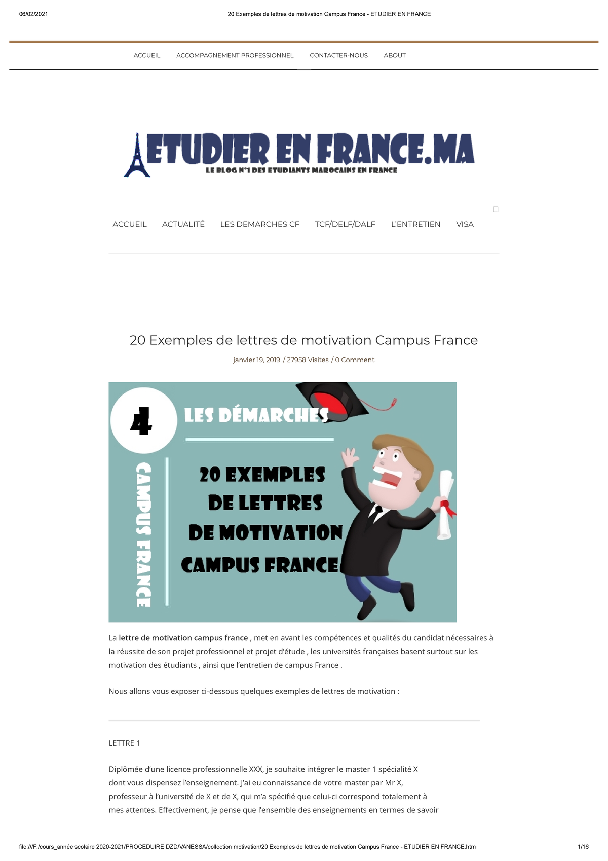 20 Exemples de lettres de motivation Campus France - Etudier EN France - ACCUEIL ACCOMPAGNEMENT ...