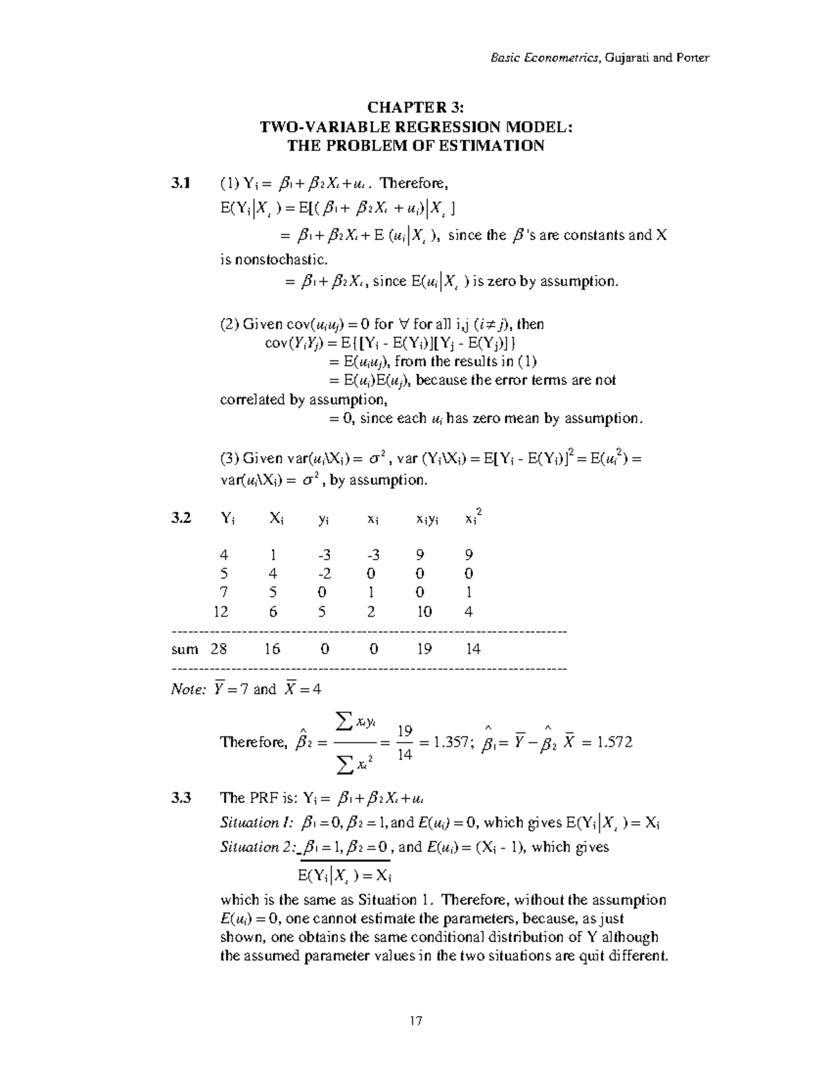 Chapter 3 Answer Basic Econometrics Chapter 3 Two Variable Regression Model The Problem Of 