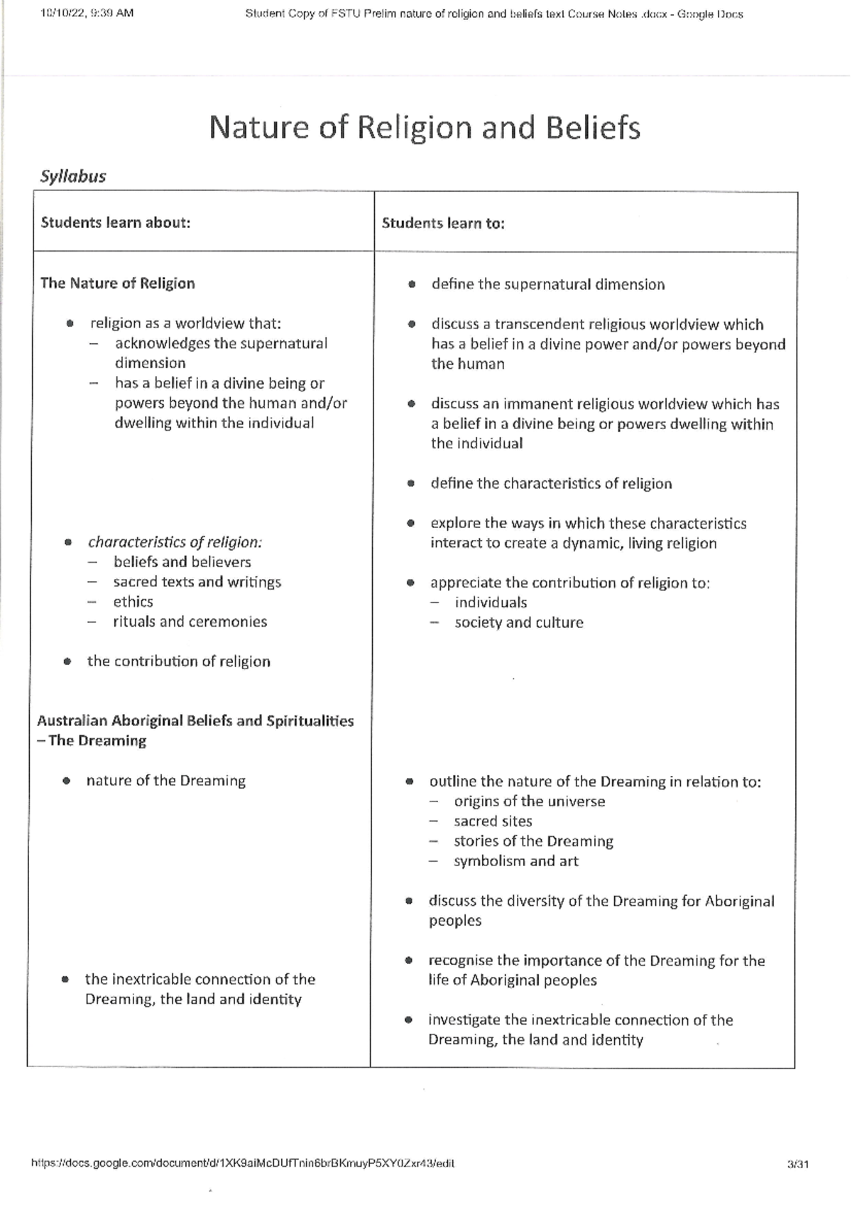 Nature of religions and beliefs - Studocu