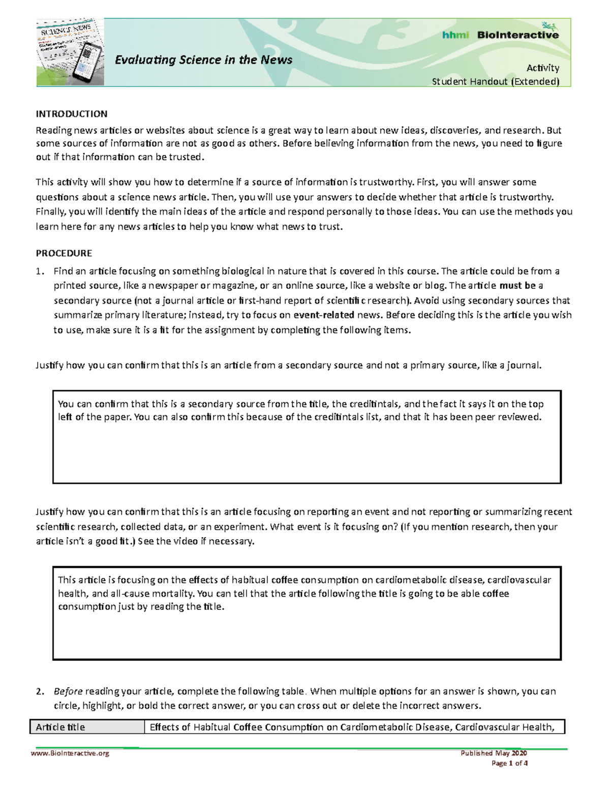 Evaluating Science in the News.Student - INTRODUCTION Reading news ...