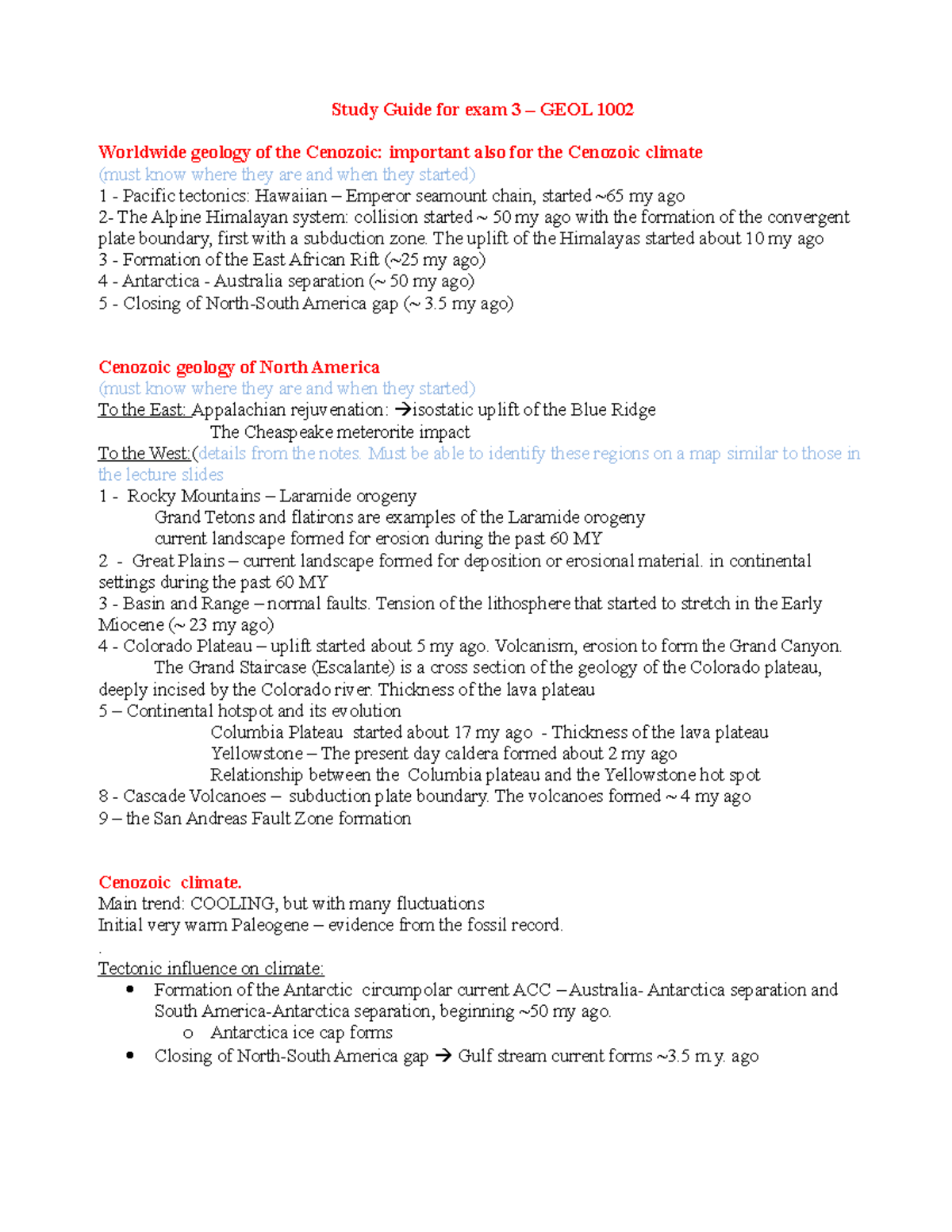 Study guide Exam 3 GEOL1002 - Study Guide for exam 3 – GEOL 1002 ...