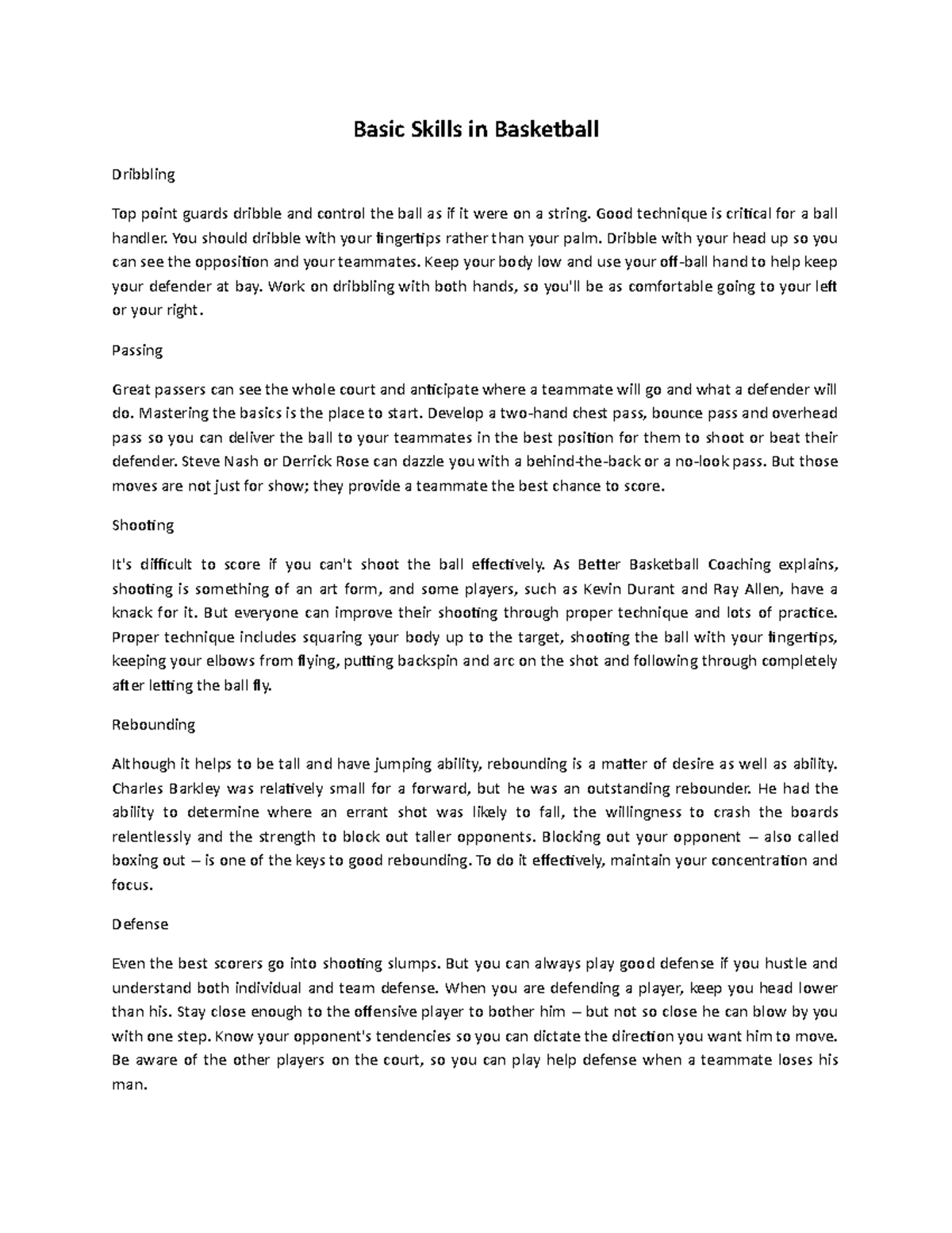 Basketball 5 - Lecture notes 1 - Basic Skills in Basketball Dribbling ...