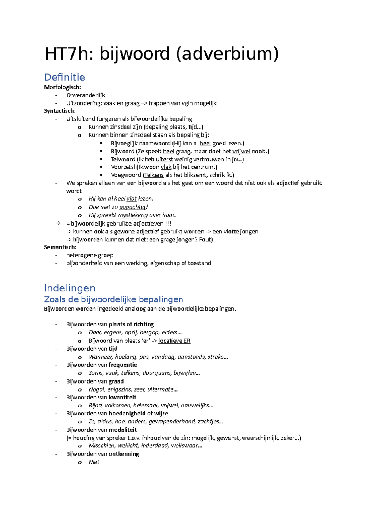 HT7h - Taalbeschouwing 1: Nederlands prof: Kloots - HT7h: bijwoord ...