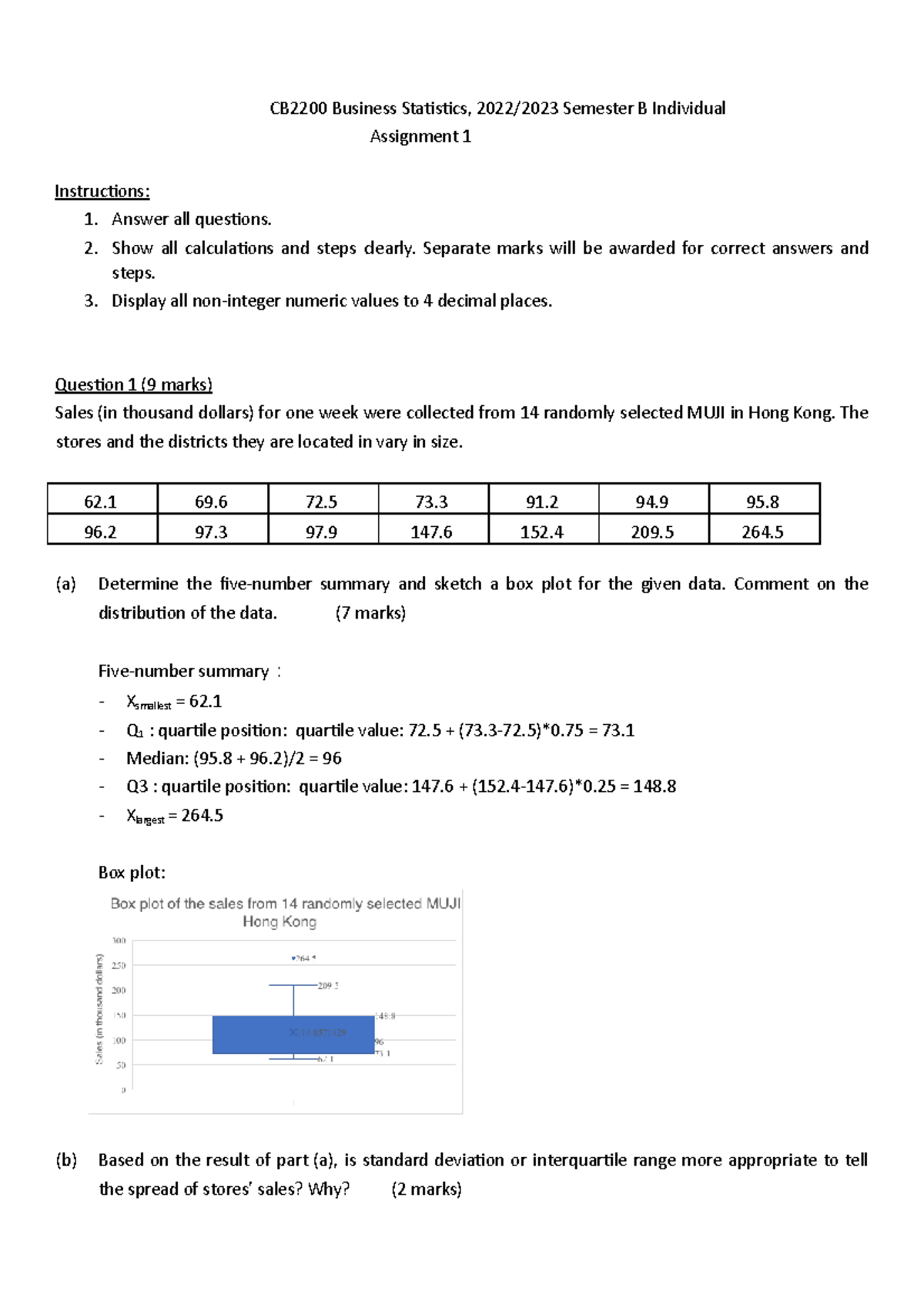 Assignment+1+Questions - CB2200 Business Statistics, 2022/2023 Semester ...