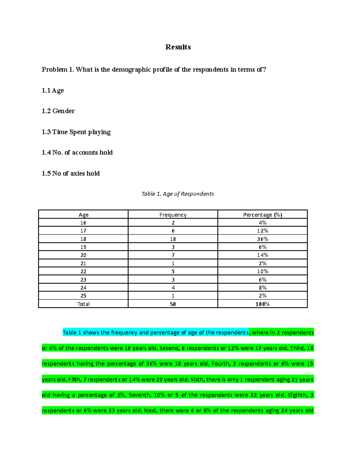 Results and Discussion - Results Problem 1. What is the demographic ...
