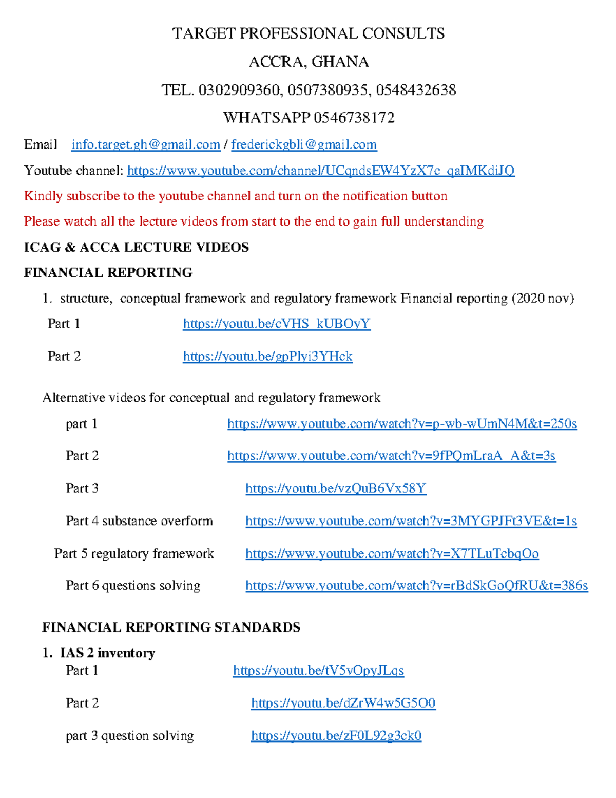 Financial Reporting Lecture Videos - TARGET PROFESSIONAL CONSULTS ACCRA ...