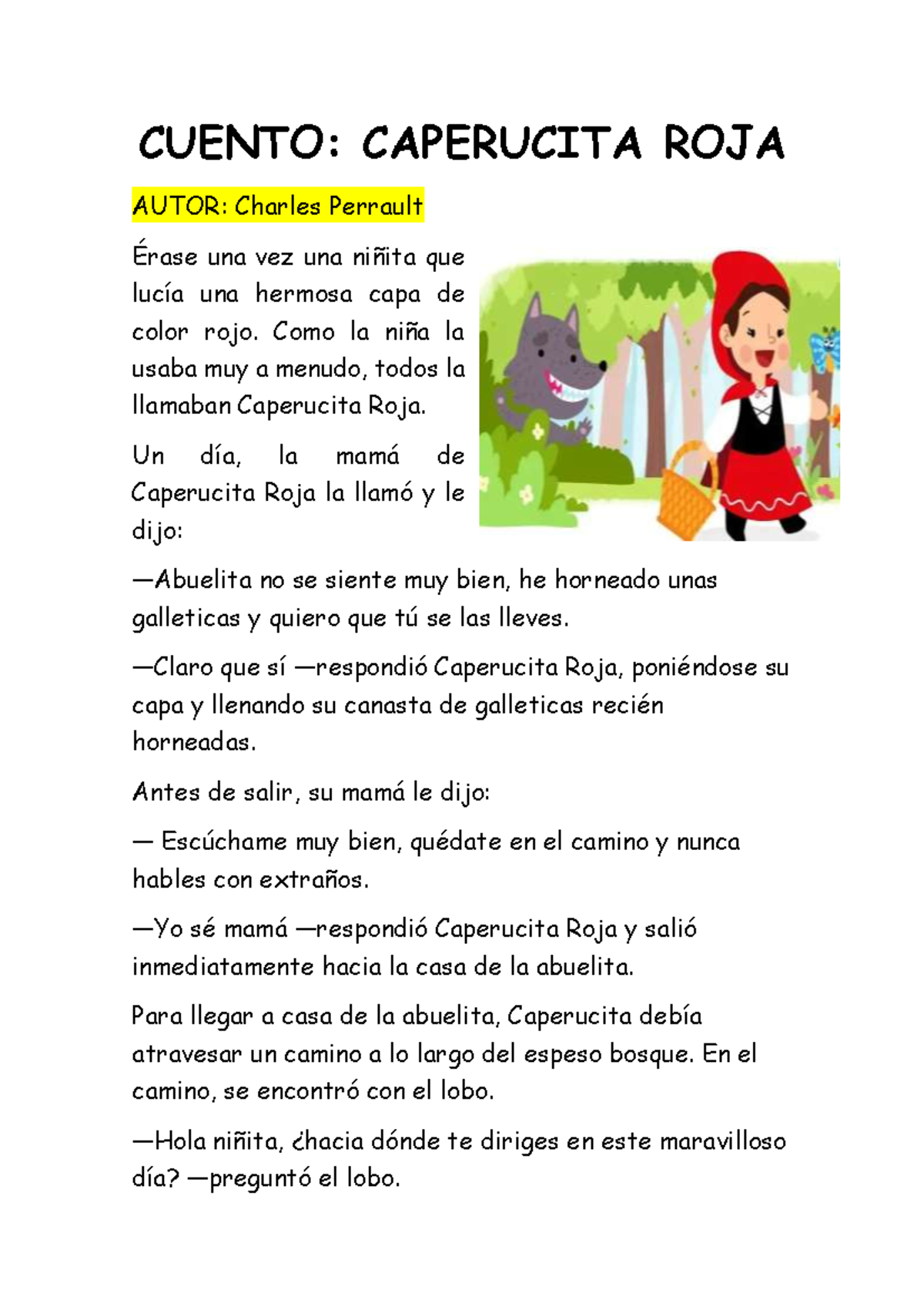 Cuento Caperucita ROJA - CUENTO: CAPERUCITA ROJA AUTOR: Charles ...