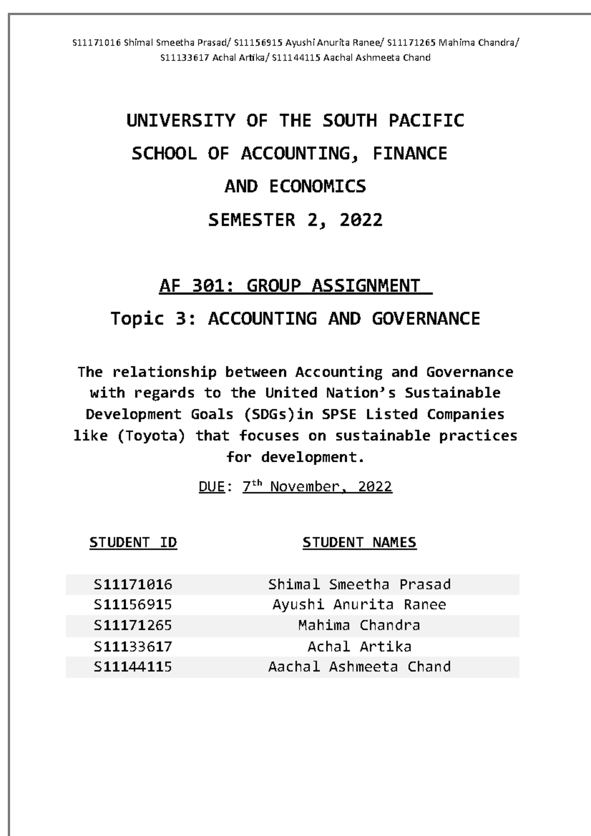 AF 301 Group Project 2022- S11171016 - S11133617 Achal Artika ...