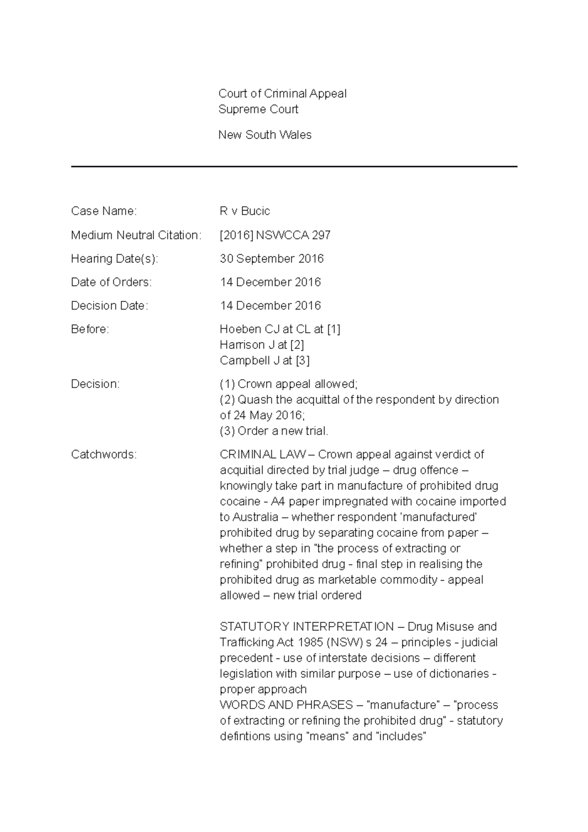 R v Bucic (2016 ) Nswcca 297 - Court of Criminal Appeal Supreme Court ...