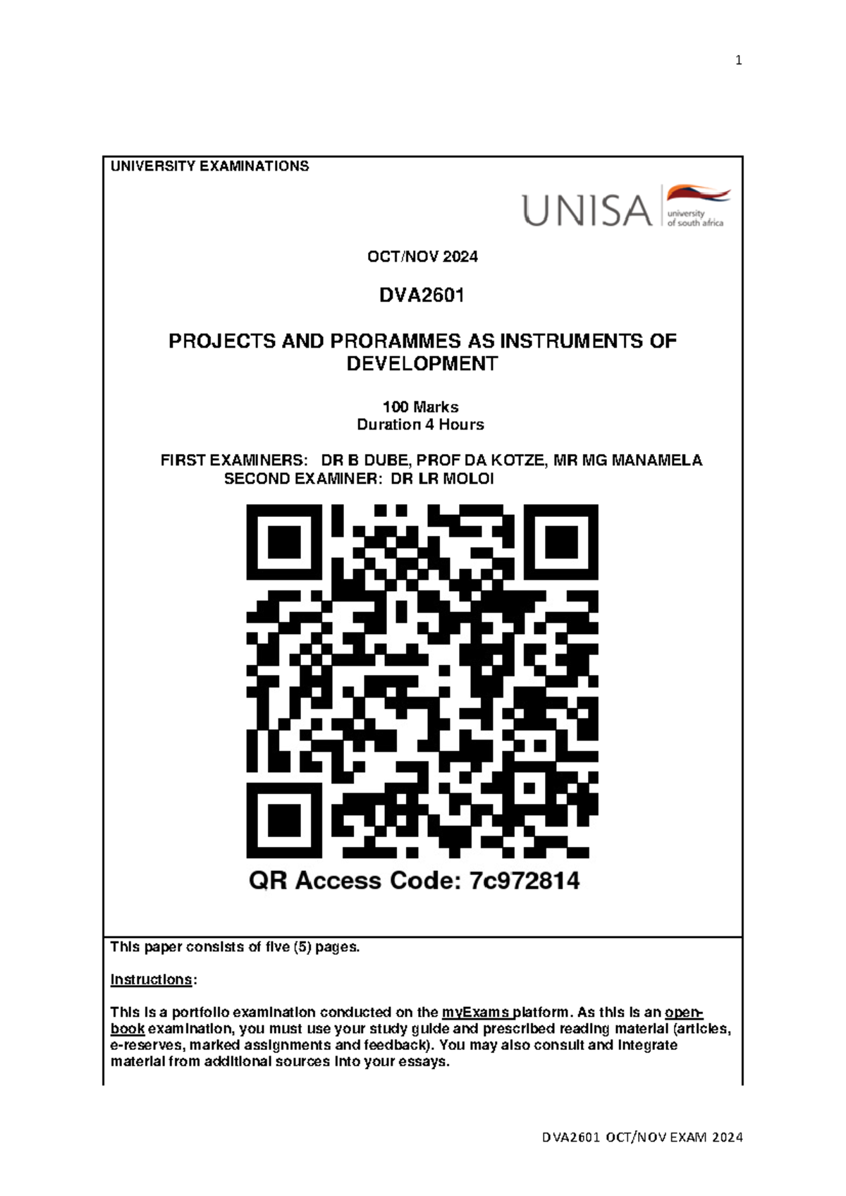 DVA2601 S2 2024 Exam paper - UNIVERSITY EXAMINATIONS OCT/NOV 2024 DVA ...