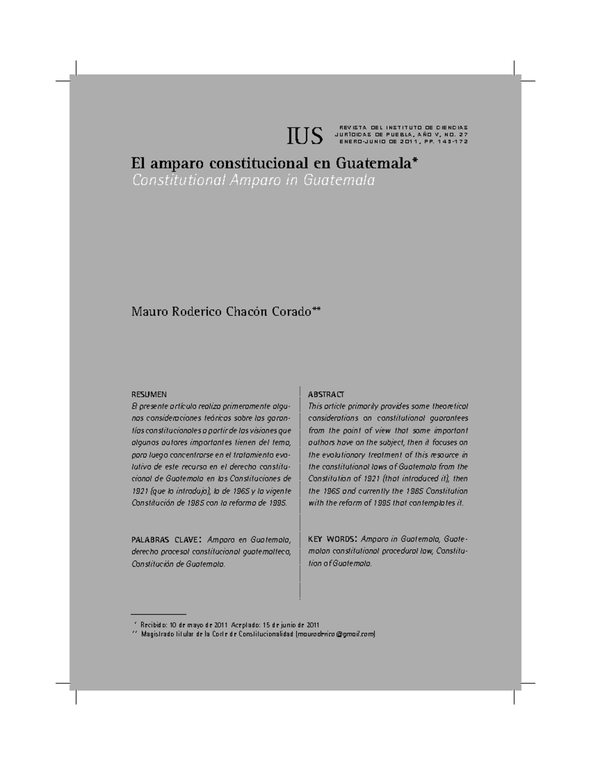 EL Amparo Constitucional EN Guatemala. Chacon Corado - 145 A R T I C U ...