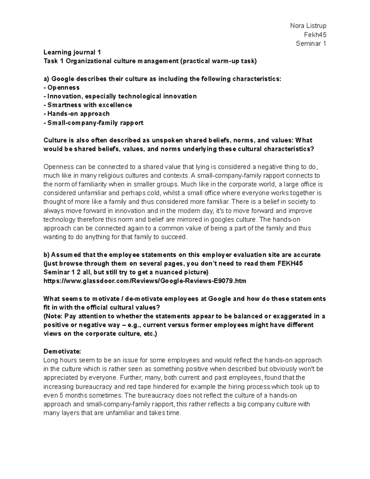 Learning journal 1 - seminar 2 - Fekh Seminar 1 Learning journal 1 Task ...