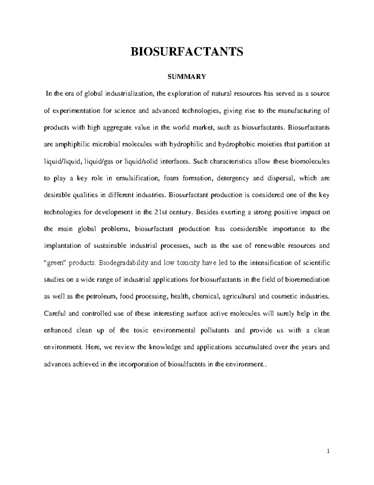CLASSIFICATION AND PROPERTIES OF BIOSURFACTANTS - BIOSURFACTANTS ...