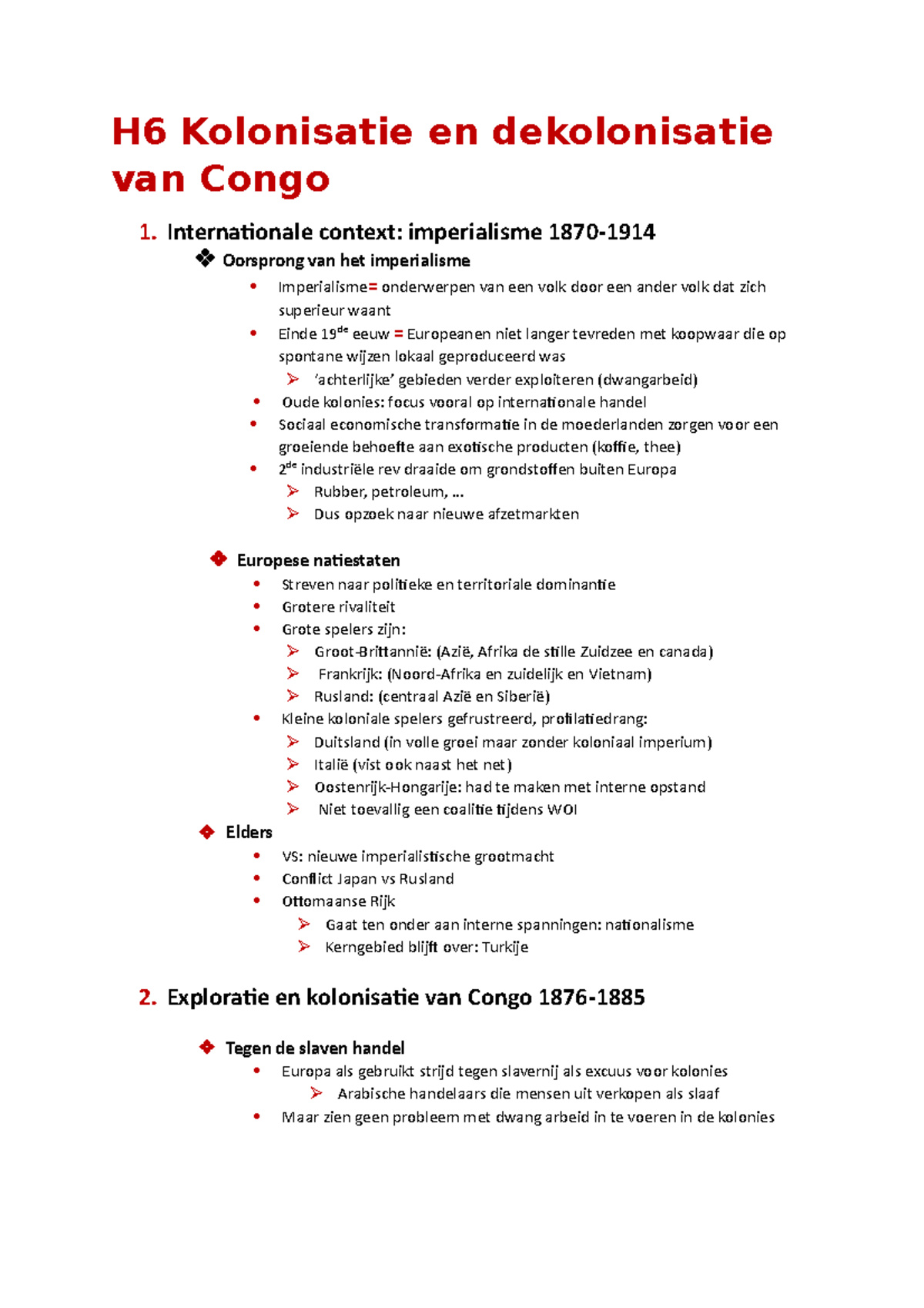 H6 Kolonisatie en dekolonisatie van Congo - Internationale context ...
