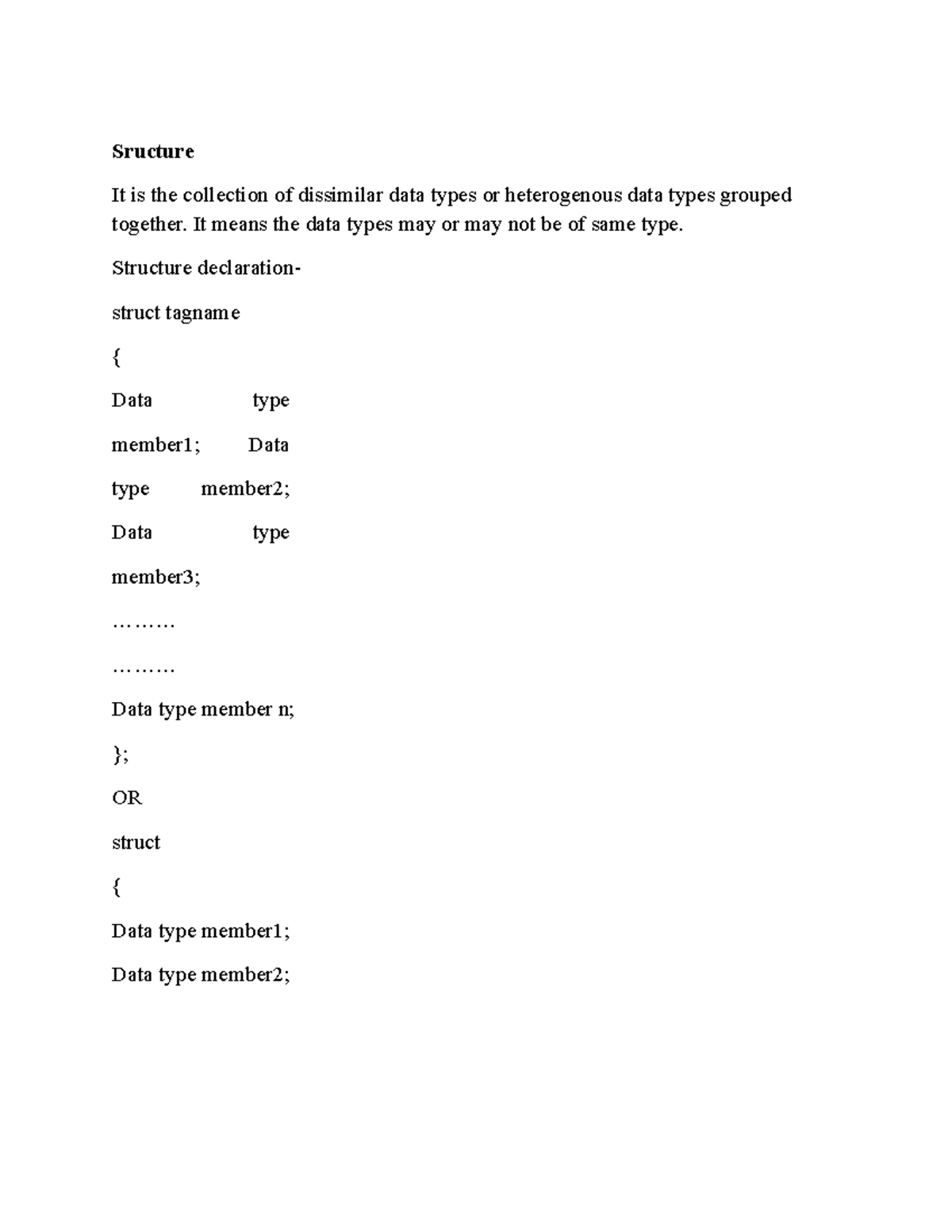 Chapter 9 structure and union - Sructure It is the collection of dissimilar data types or - Studocu