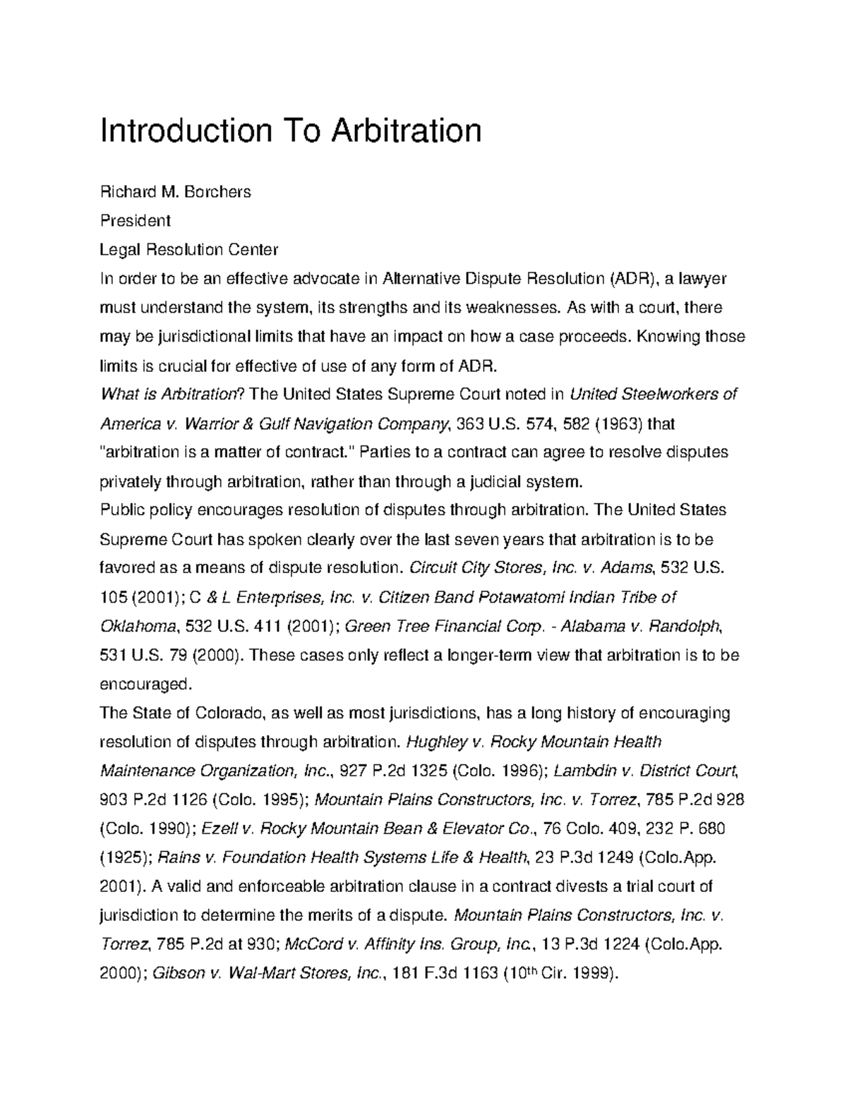 Articles-introductiontoarbitration - Introduction To Arbitration ...