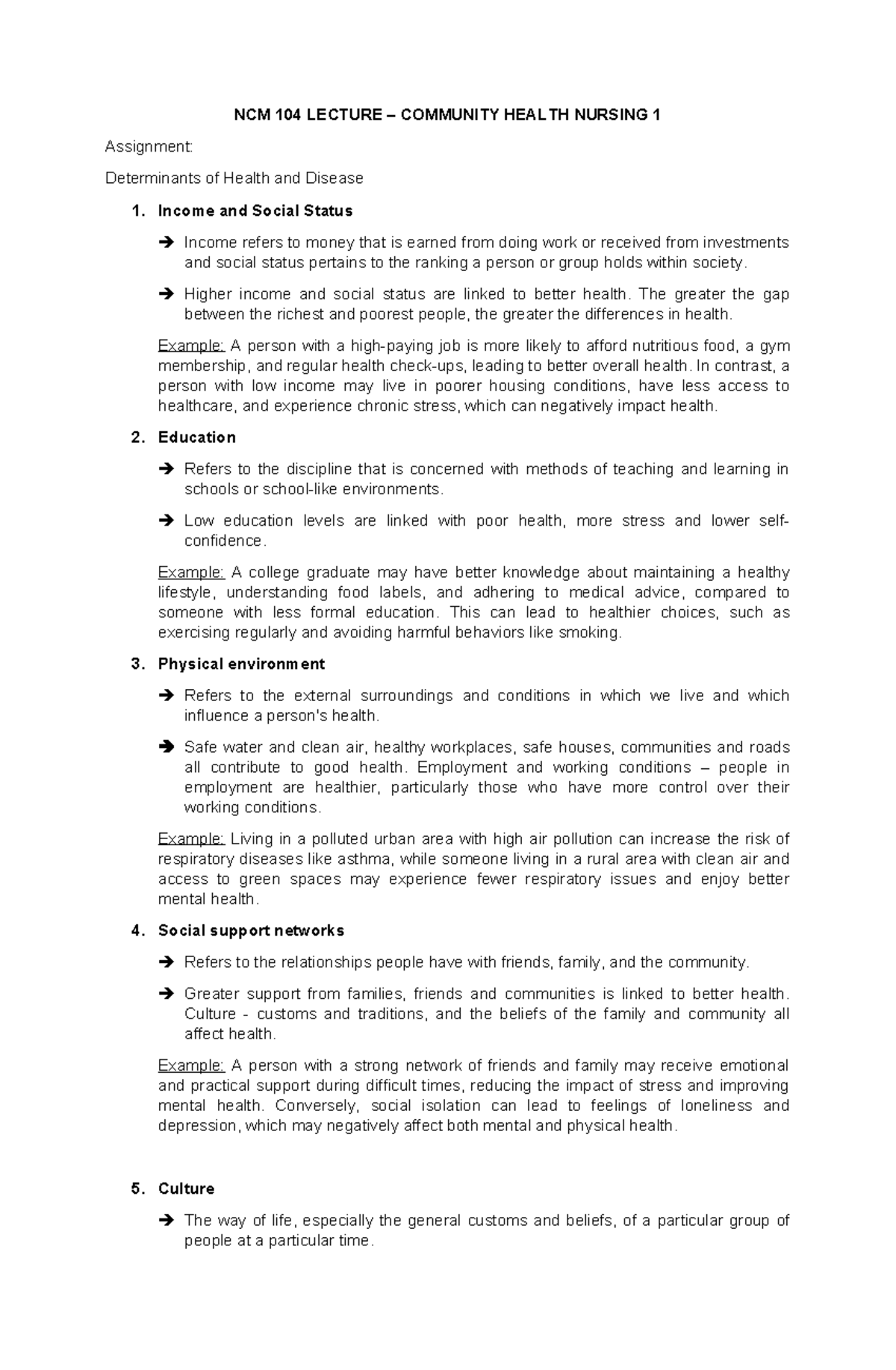 CHN Activity - Determinants of Health and Disease with definition and ...