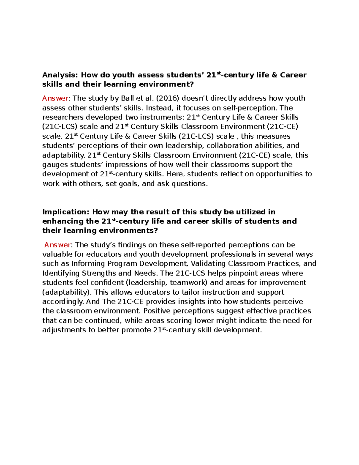 Assignment today - ..... - Analysis: How do youth assess students’ 21st ...