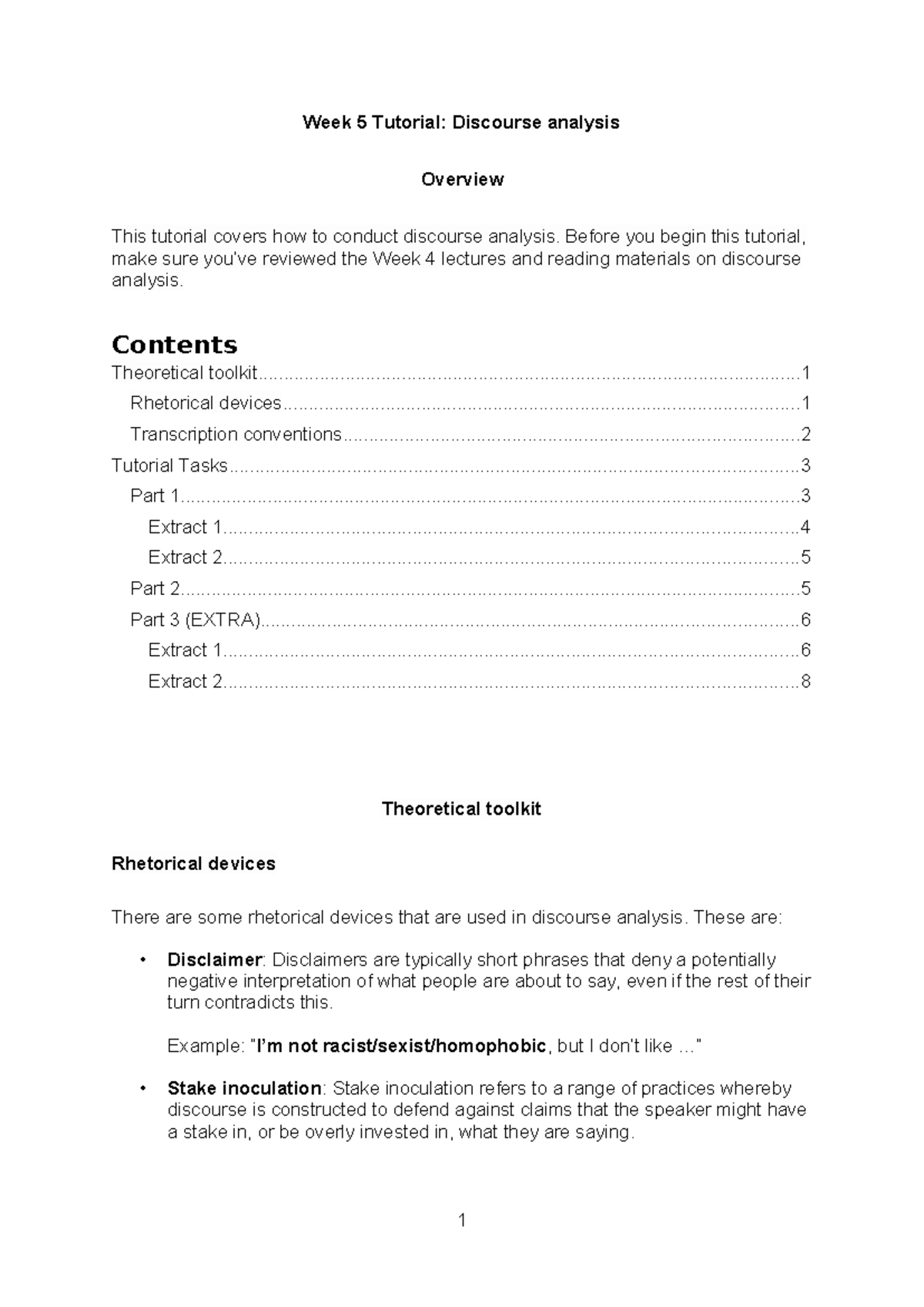 Discourse analysis tutorial-1 - Week 5 Tutorial: Discourse analysis ...