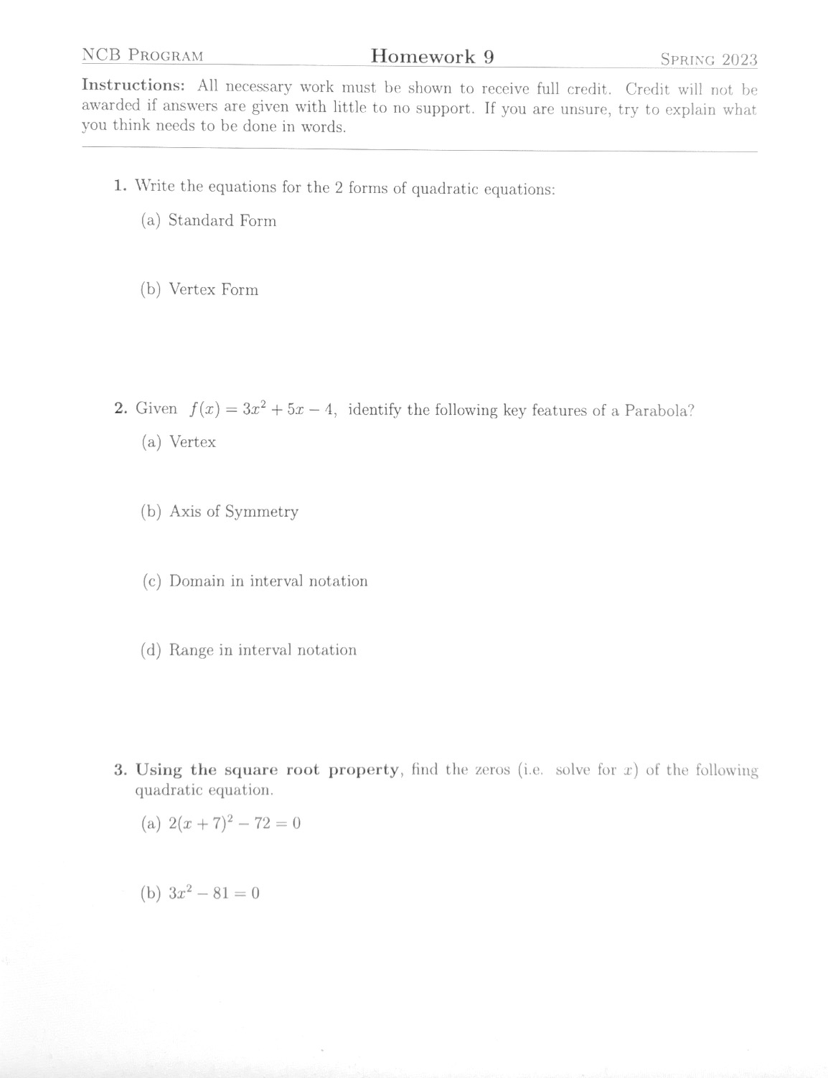 Homework 13 - All necessary work must be shown to receive full credit. Credit will not be ...