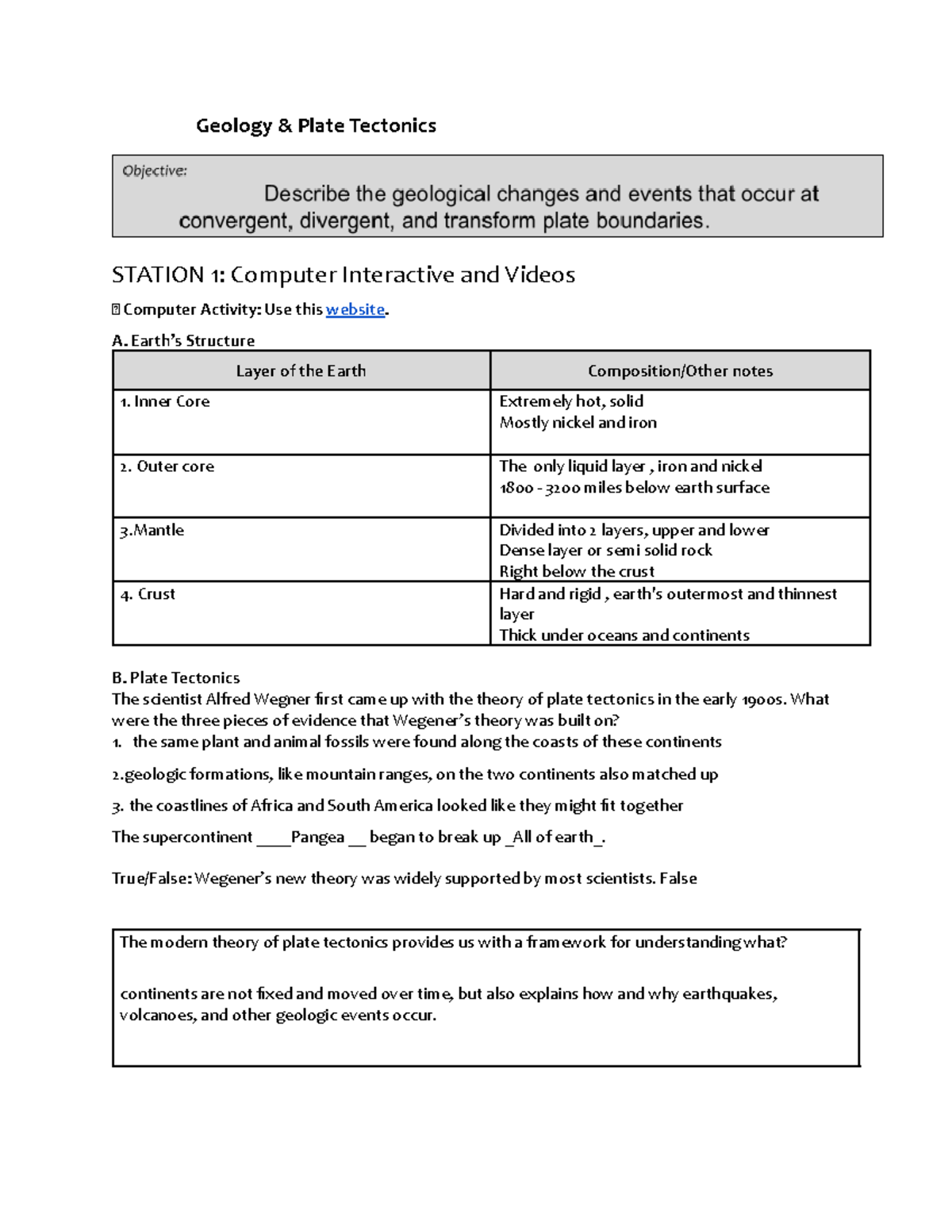 Copy of Geology Webquest - Geology & Plate Tectonics STATION 1 ...