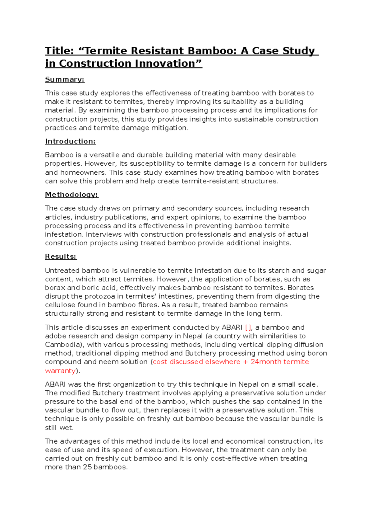 Case study for termites vs bamboo - Title: “Termite Resistant Bamboo: A ...